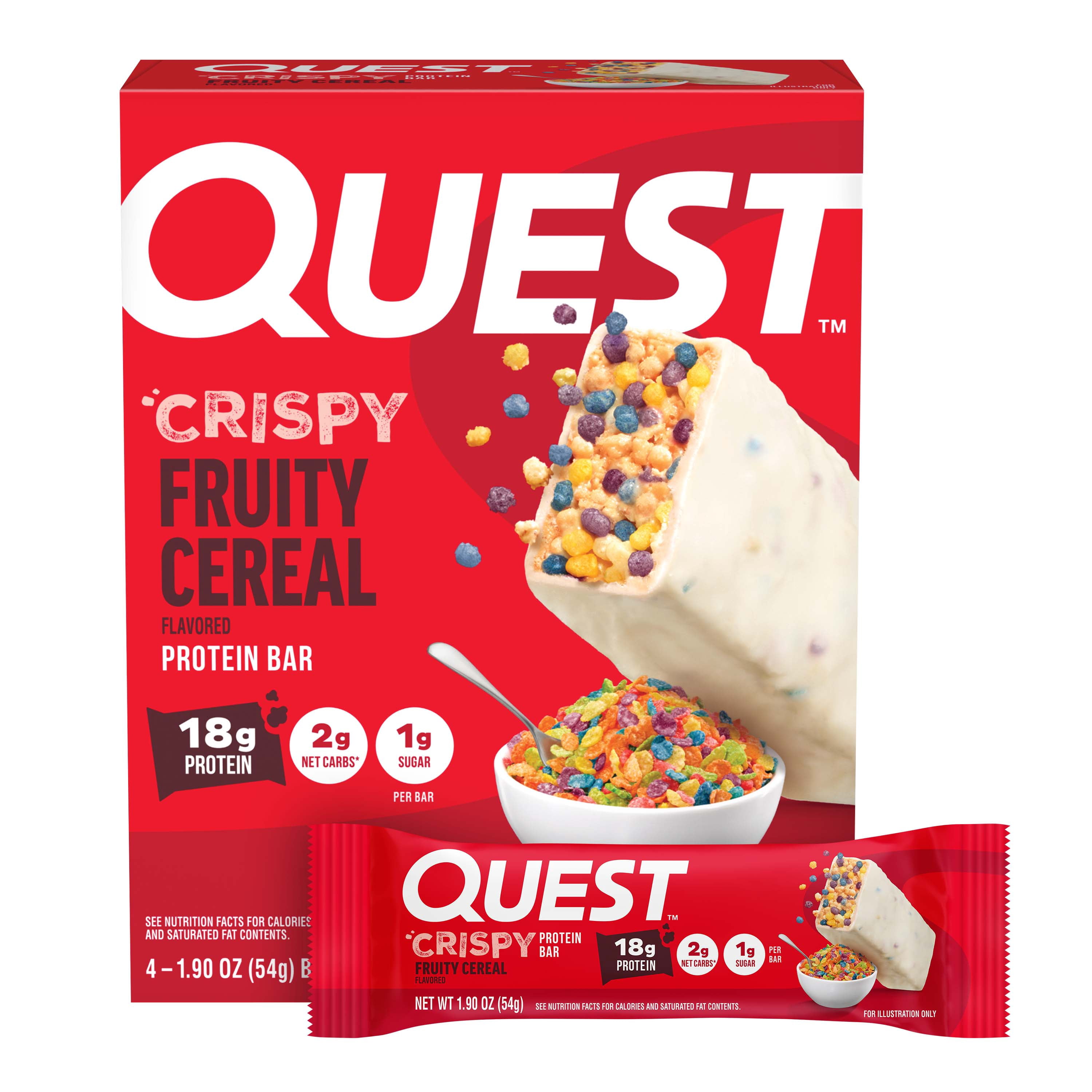 Quest Crispy Protein Bar, Fruity Cereal Flavor, 18g of Protein, 4 Count ...