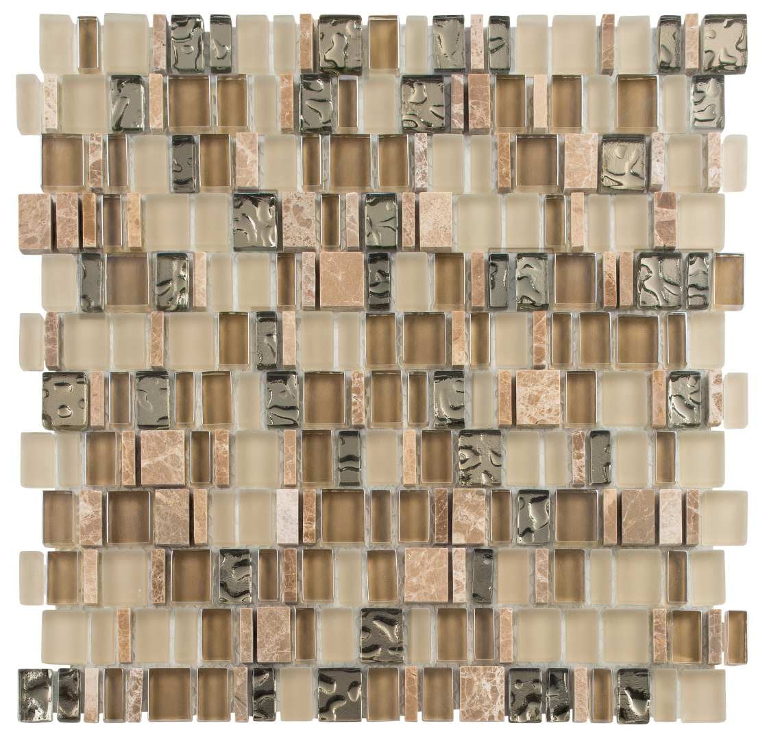 Quest Kala Brown Random Brick Stone, Glass & Aluminum Mosaic Wall and ...
