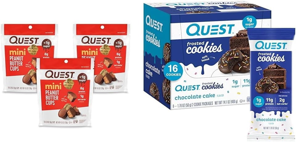 Quest Mini Peanut Butter Cups 16 Count Pack of 3 and Chocolate Cake ...