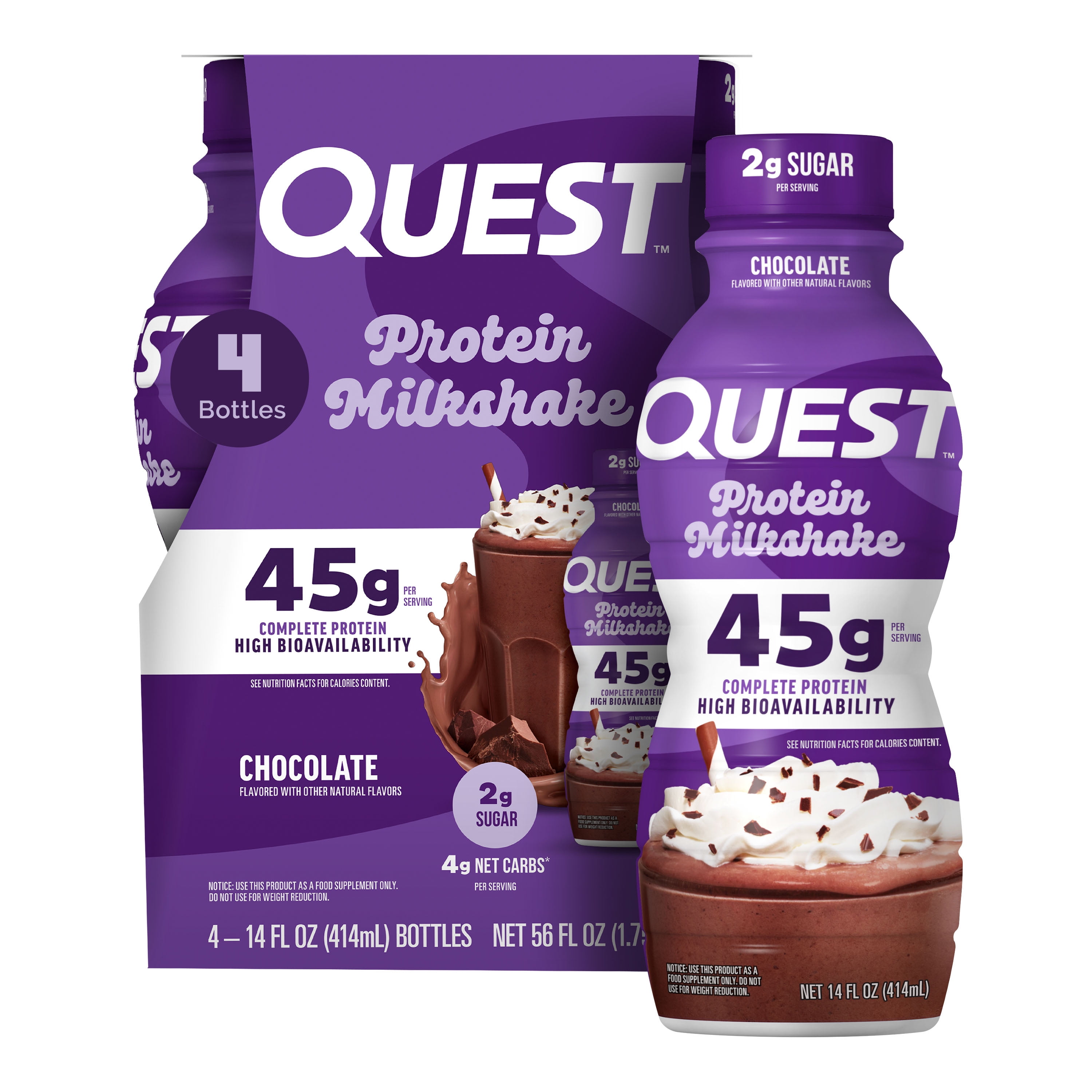 Quest Nutrition 45g High Protein Chocolate Flavored Milkshake Ready to Drink 4 Count - Walmart.com