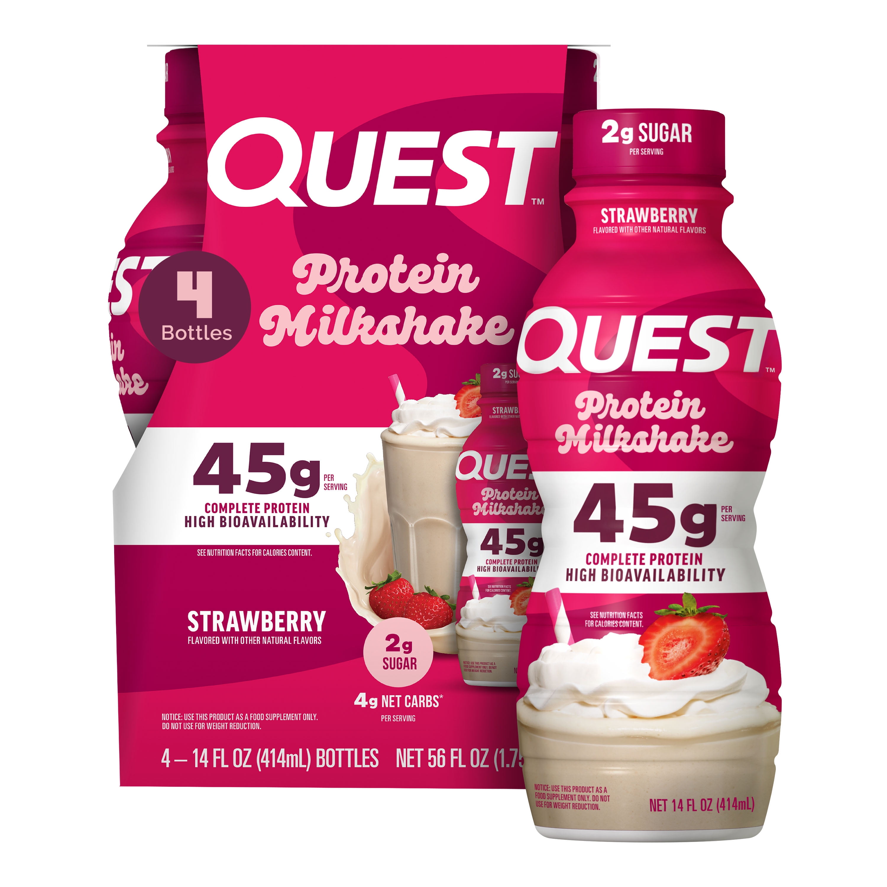 Quest Nutrition High Protein Strawberry Milkshake Ready to Drink 45g, 4 ...