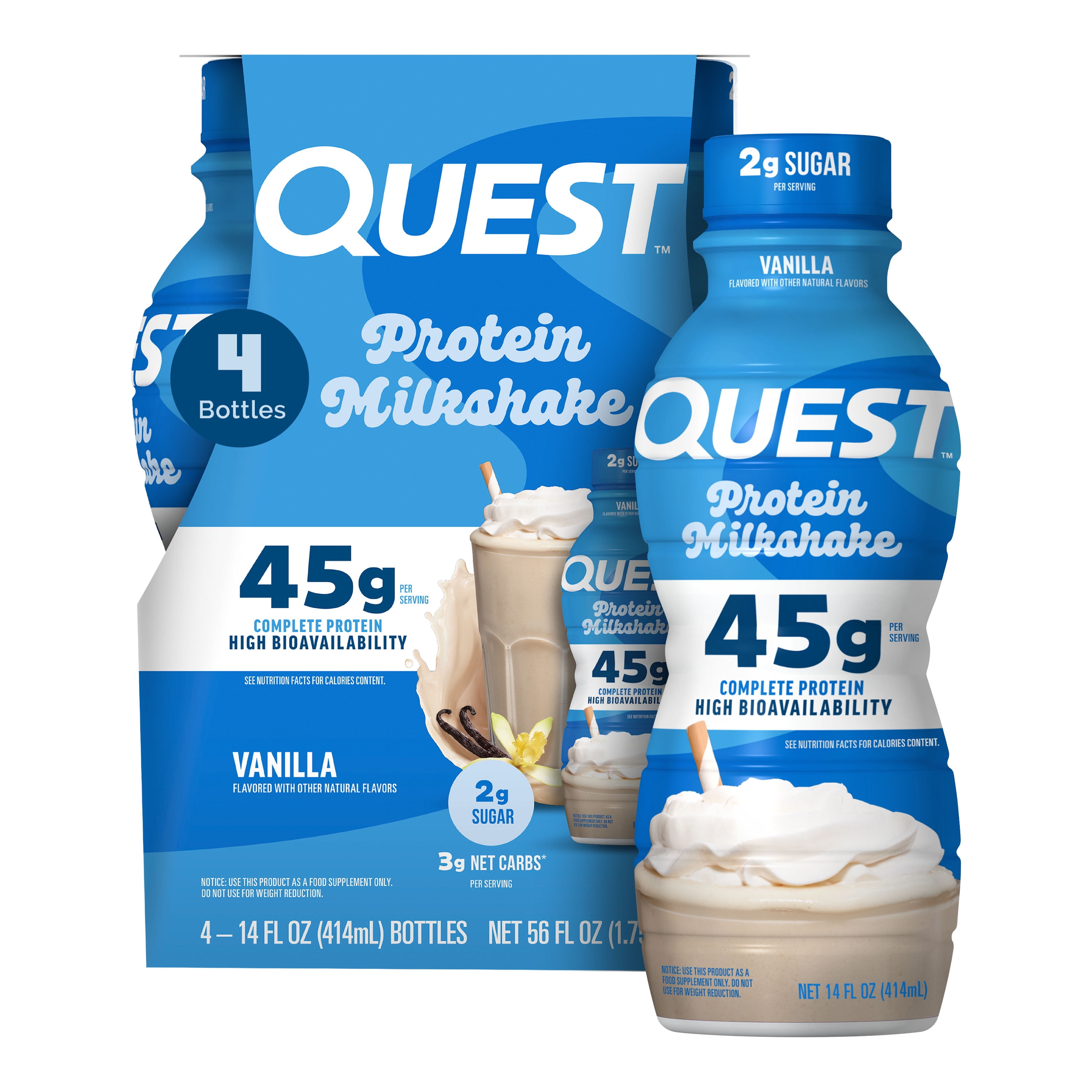 Quest Nutrition High Protein Vanilla Milkshake Ready to Drink 45g 4 ...