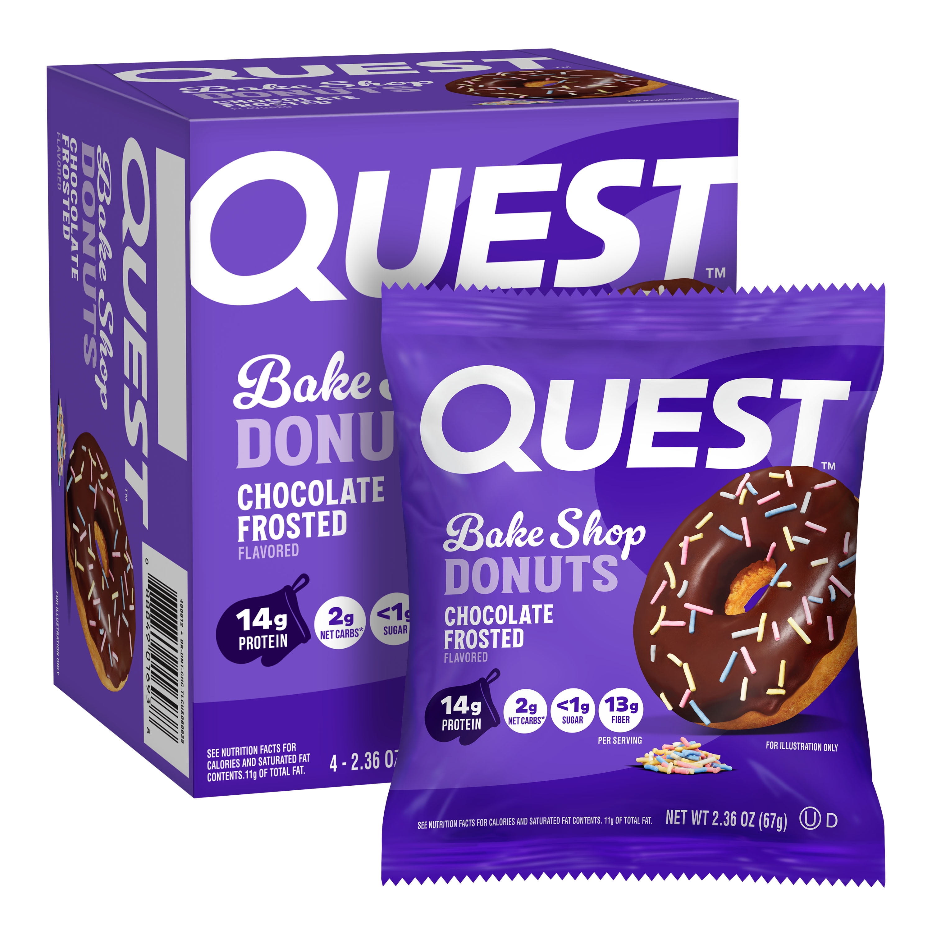 Quest Bake Shop, Chocolate Frosted Donut, Protein Snack, Low Sugar, 4 Count - Walmart.com