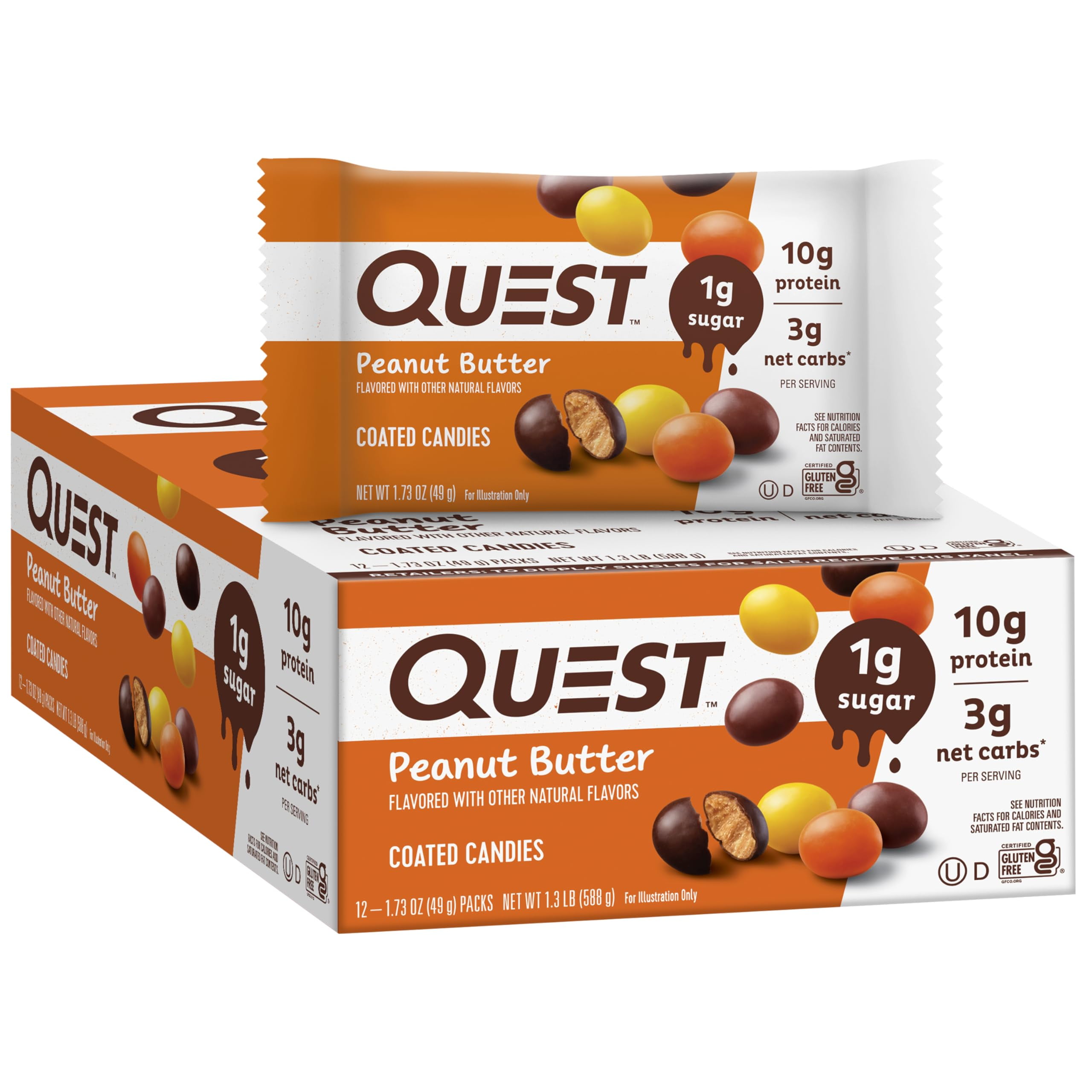 Quest Nutrition Coated Candies, Peanut Butter, 1G Sugar, 10G Protein ...