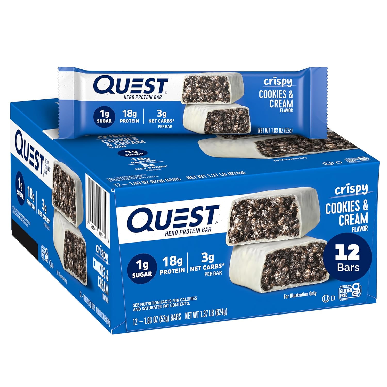 Quest Nutrition Crispy Cookies & Cream Hero Protein Bar, 18g Protein ...