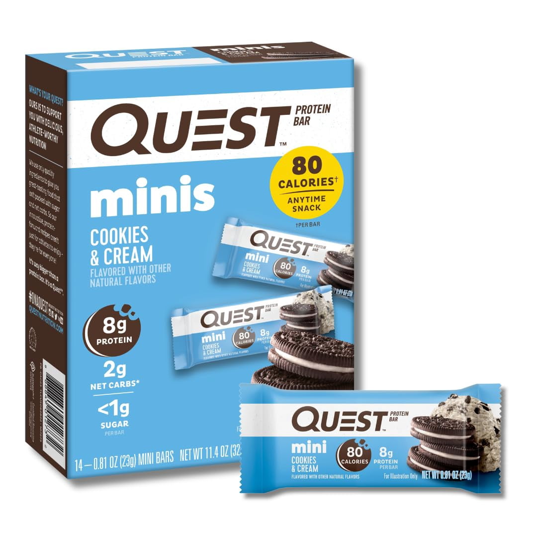 Quest Nutrition MiniITSC Cookies & Cream Protein Bars, 8g Protein, 1g ...