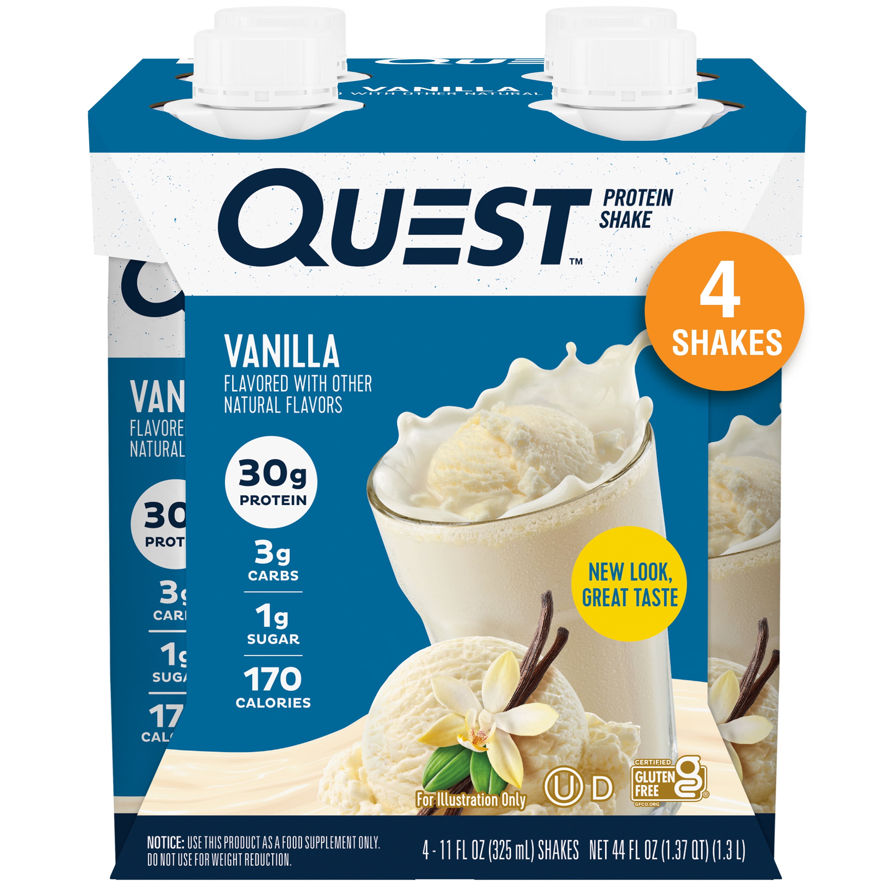 Quest Nutrition Protein Shake, 30g Protein, Low Carb, Vanilla, 4 Ct ...