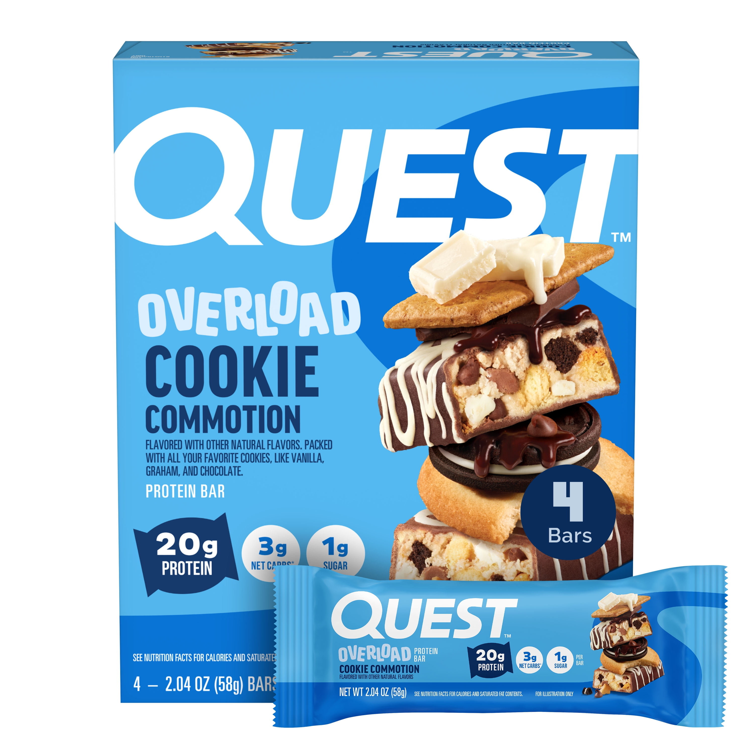 Quest Overload 20g Protein Bar, Cookie Commotion Flavor, High Protein ...