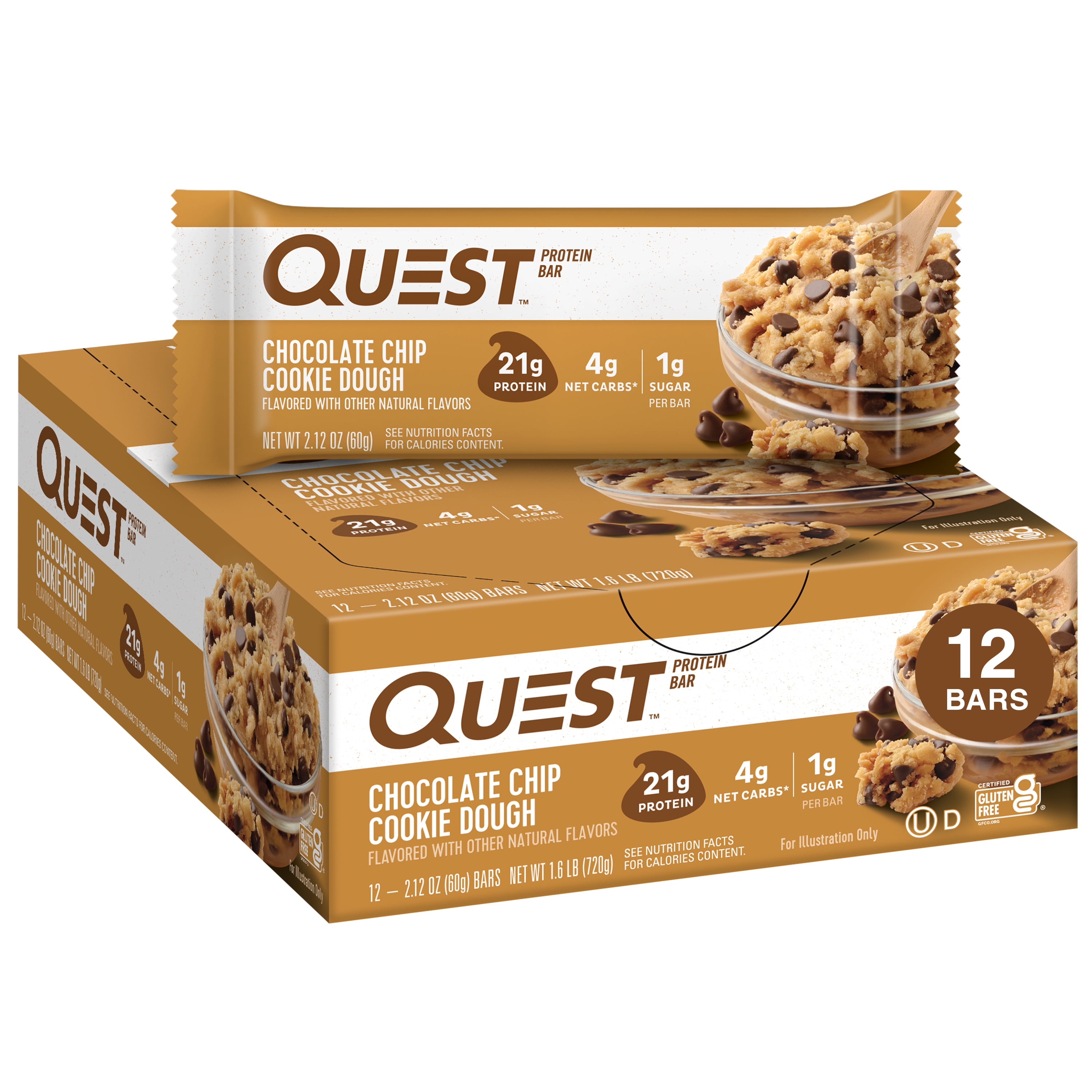 Quest Nutrition, Protein Bar, Chocolate Chip Cookie Dough, 12 ct ...