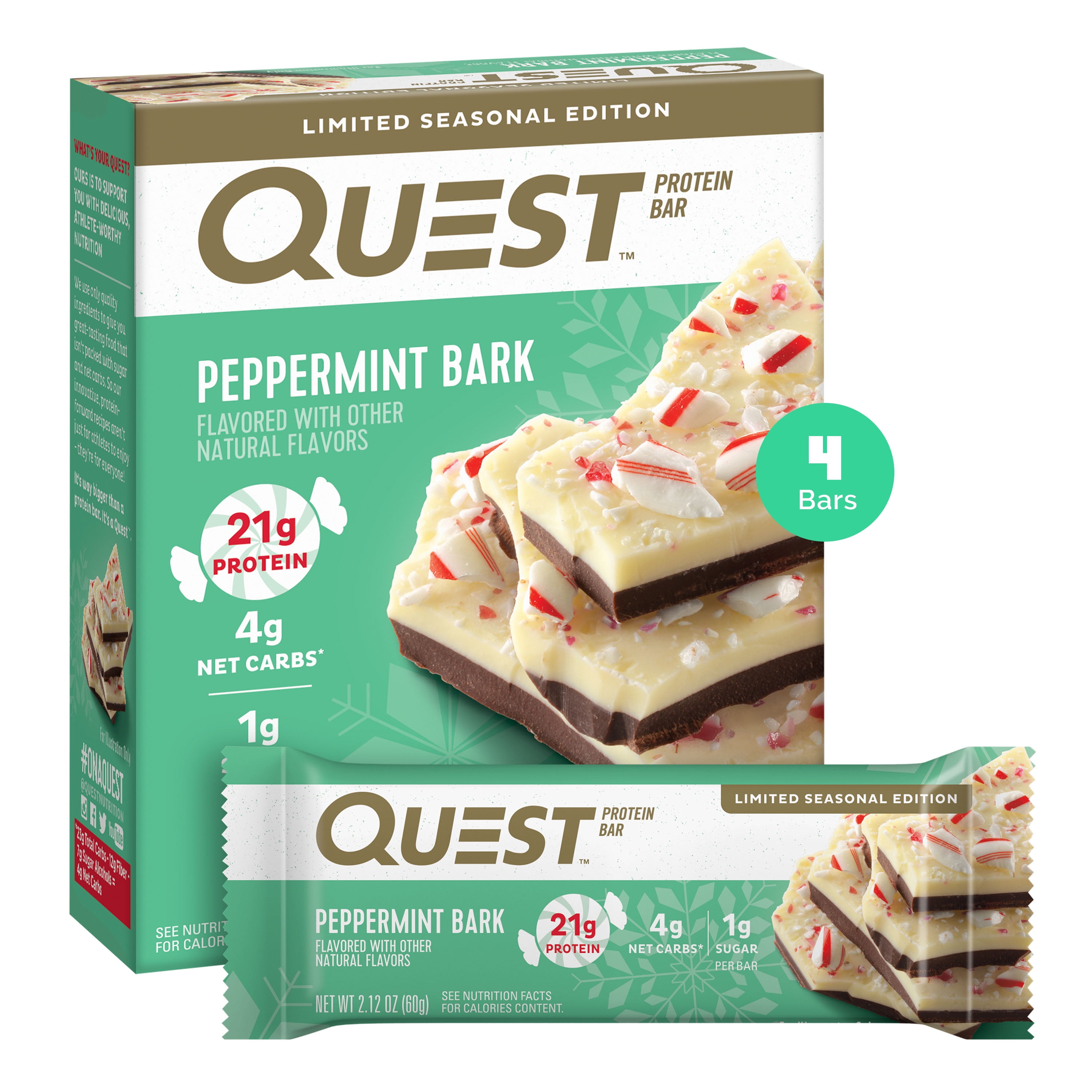 Quest Protein Bar, Limited Seasonal Edition, Peppermint Bark, 21g ...