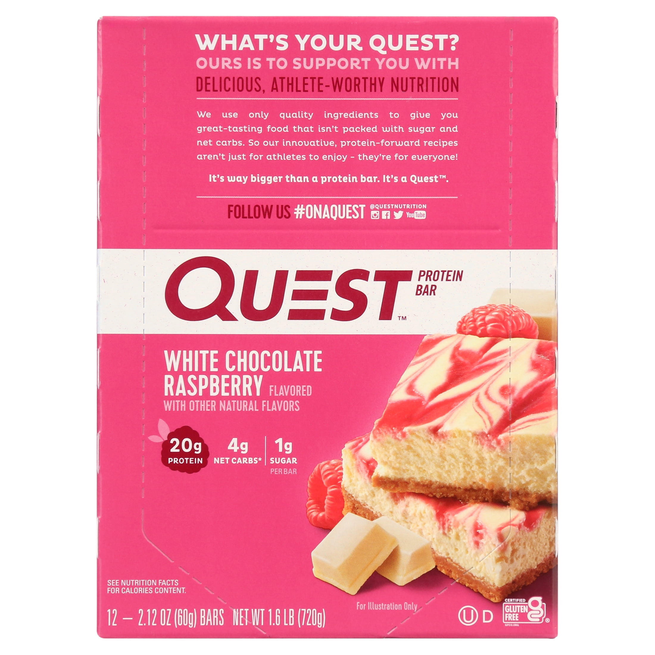 Quest Nutrition White Chocolate Raspberry Protein Bar, 20g Protein, 12 ...