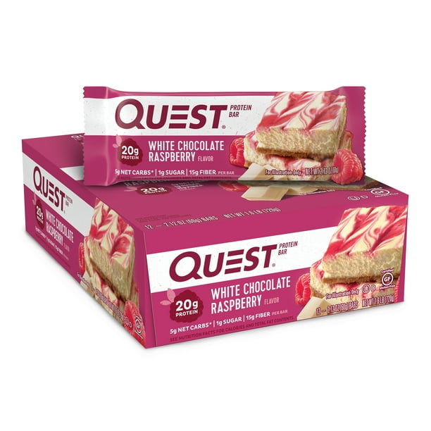 Quest Protein Bar, White Chocolate Raspberry, 20g Protein, 12 Ct ...
