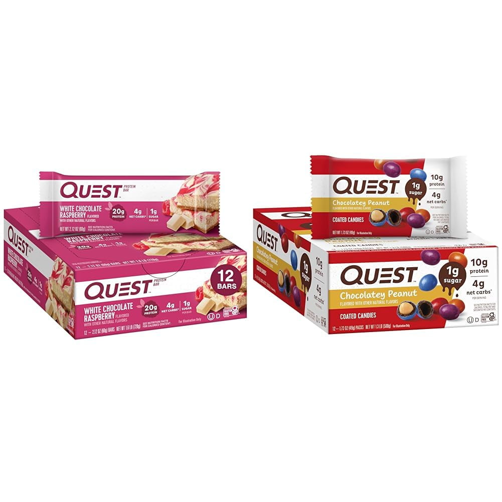 Quest Protein Bars (12 Count) And Chocolatey Peanut Protein Coated ...