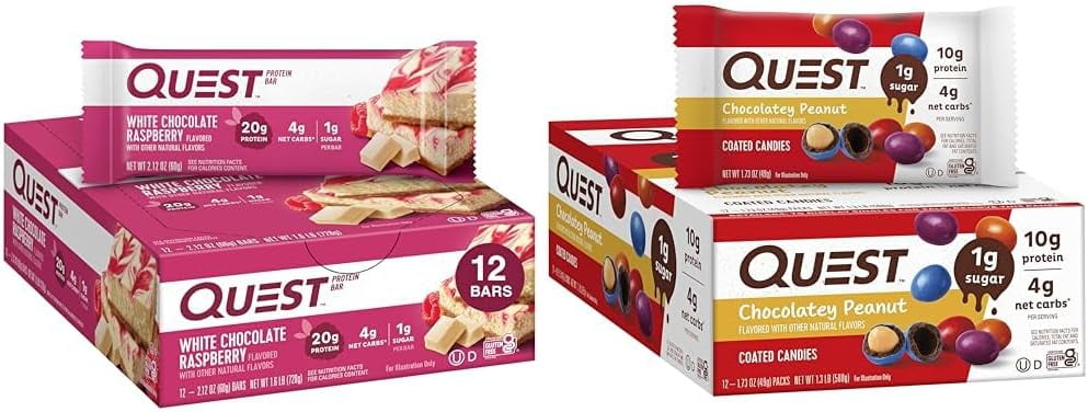 Quest Protein Bars (12 Count) and Chocolatey Peanut Protein Coated ...