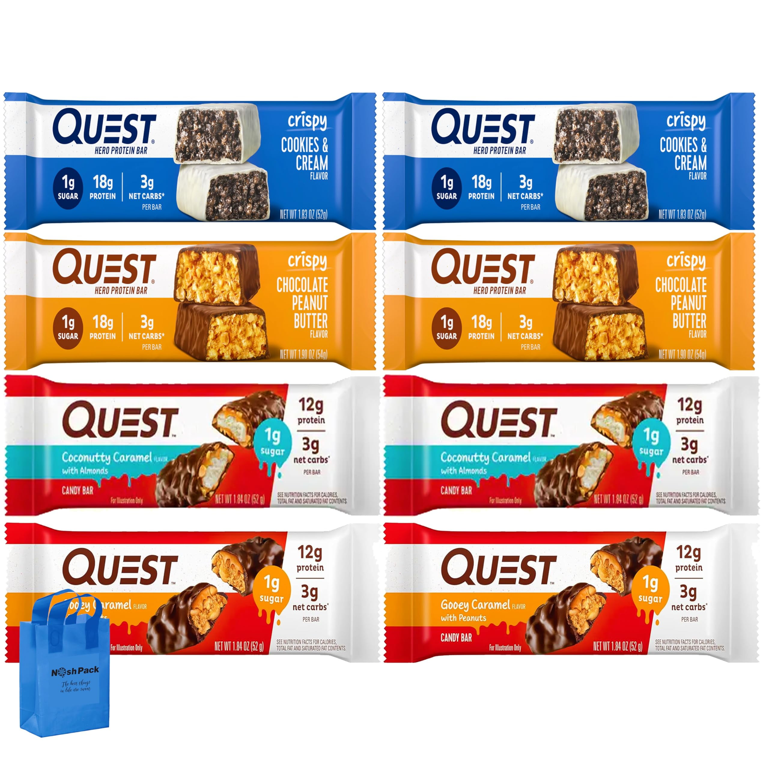 Quest Protein Bars Variety ZS23 Pack, Candy Hero Bars 8 Pack Bulk Nutrition Breakfast Bar Low ...