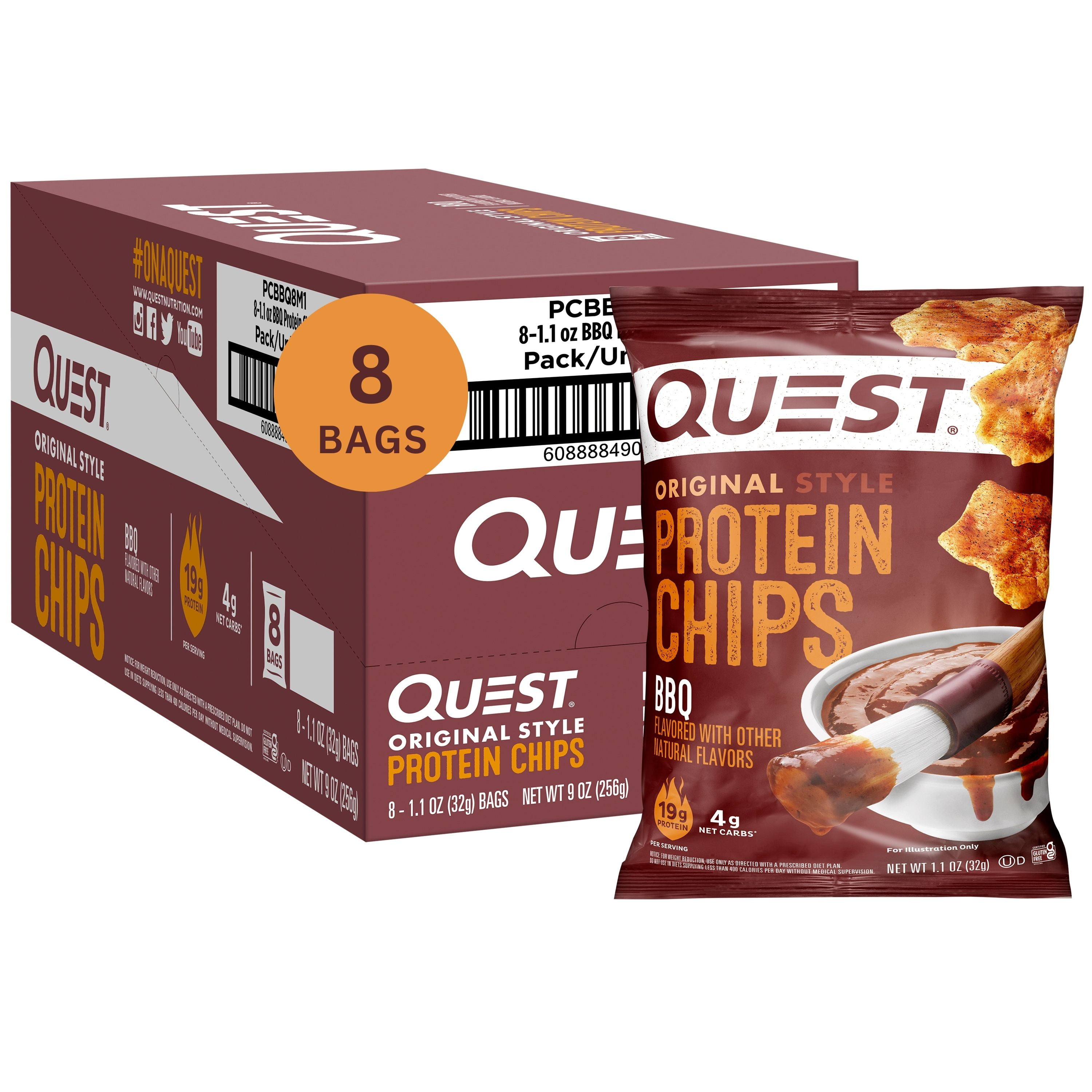 Quest Protein Chips, BBQ Flavored, High Protein, Low Carb, 8 Count ...