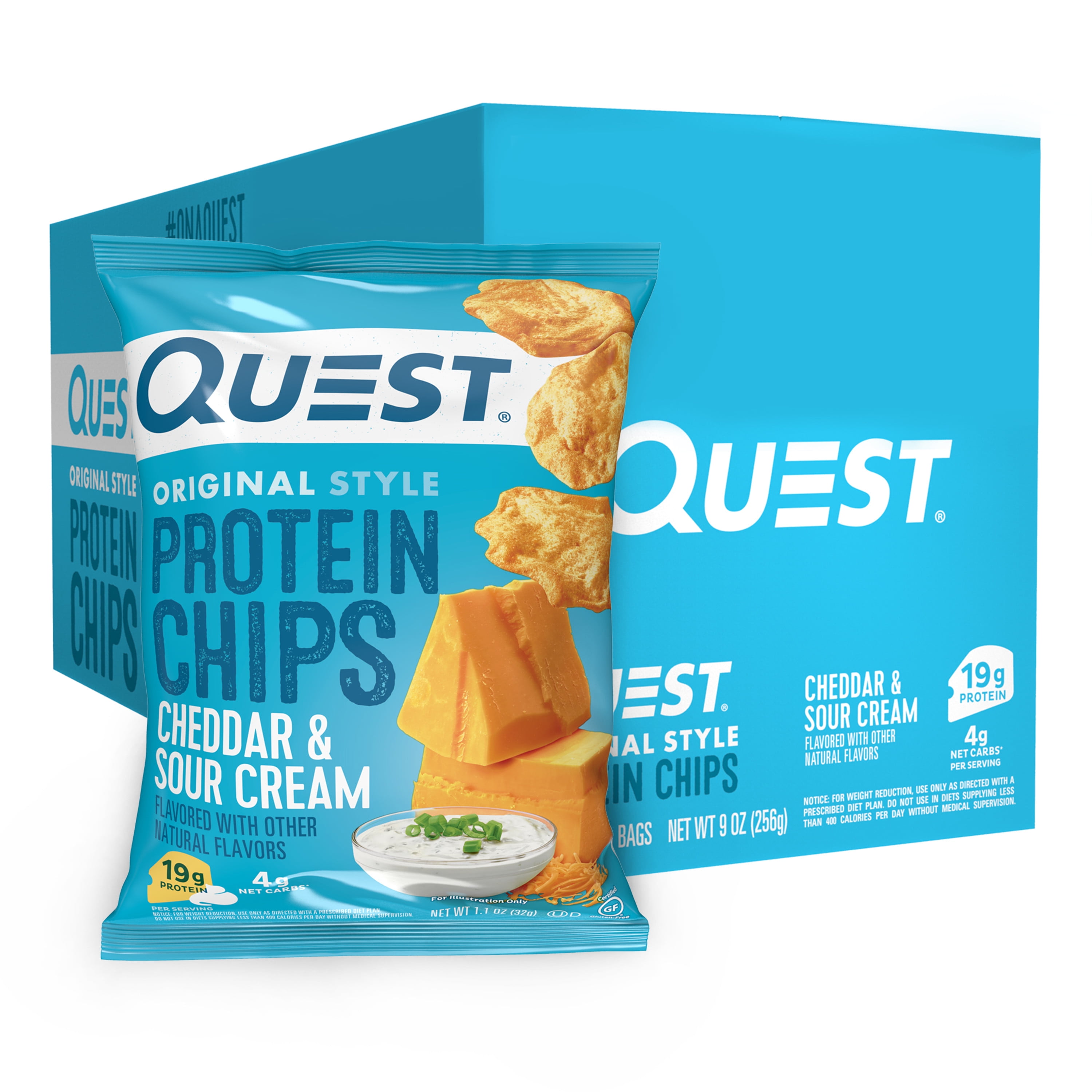 Quest Protein Chips Cheddar & Sour Cream 8PK - Low Carb, Salty Snack ...
