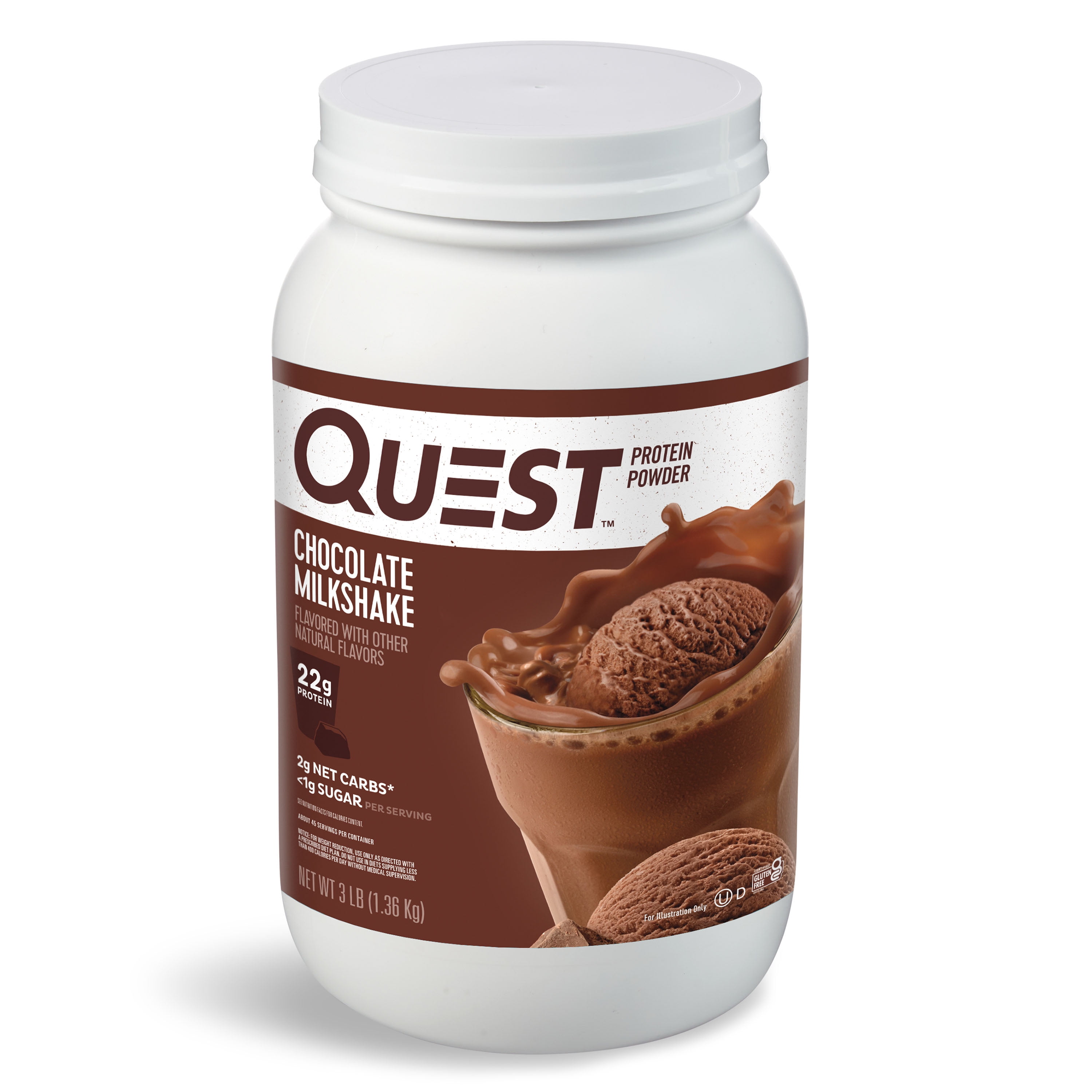 Quest Protein Powder, Chocolate Milkshake, 22g Protein, 3lb, 48oz ...