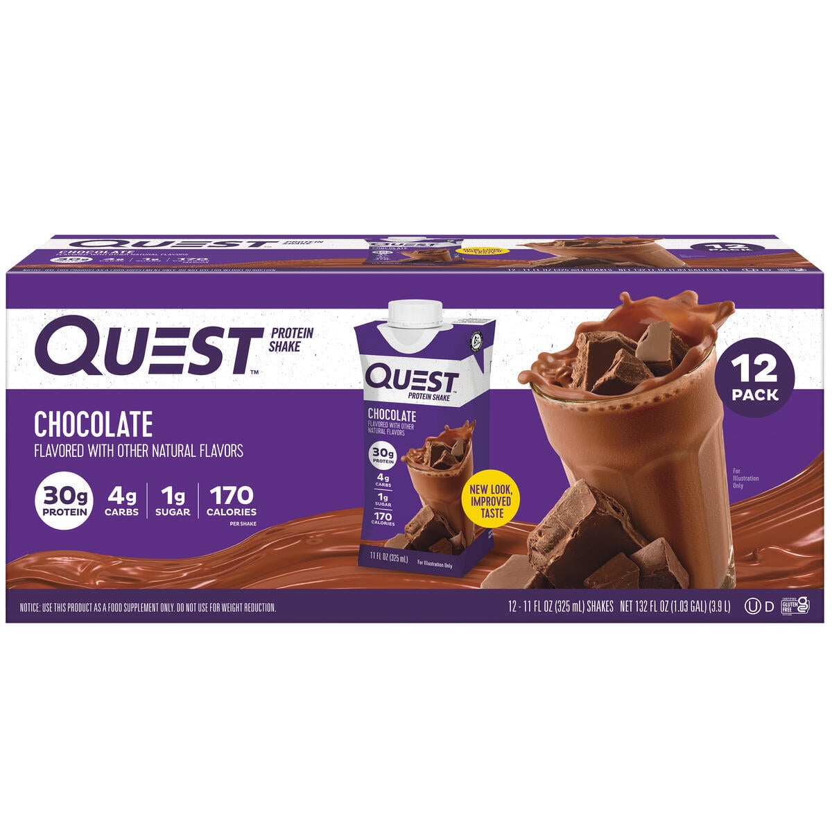 Quest Nutrition Protein Shake, Chocolate, 30g Protein, 12 Ct, 1g Sugar ...