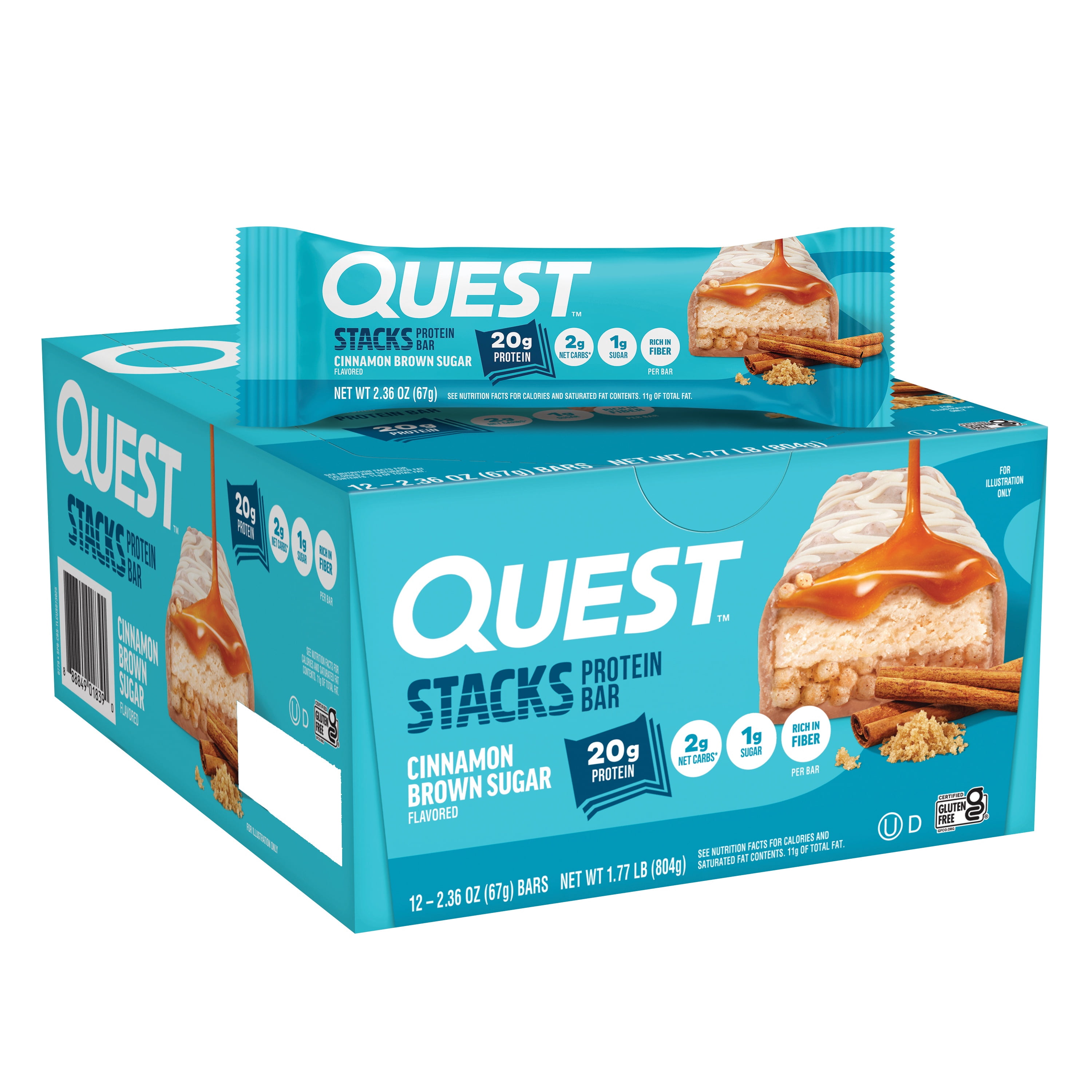 Quest Stacks Protein Bars, Cinnamon Brown Sugar, 20g of Protein, 12 ...