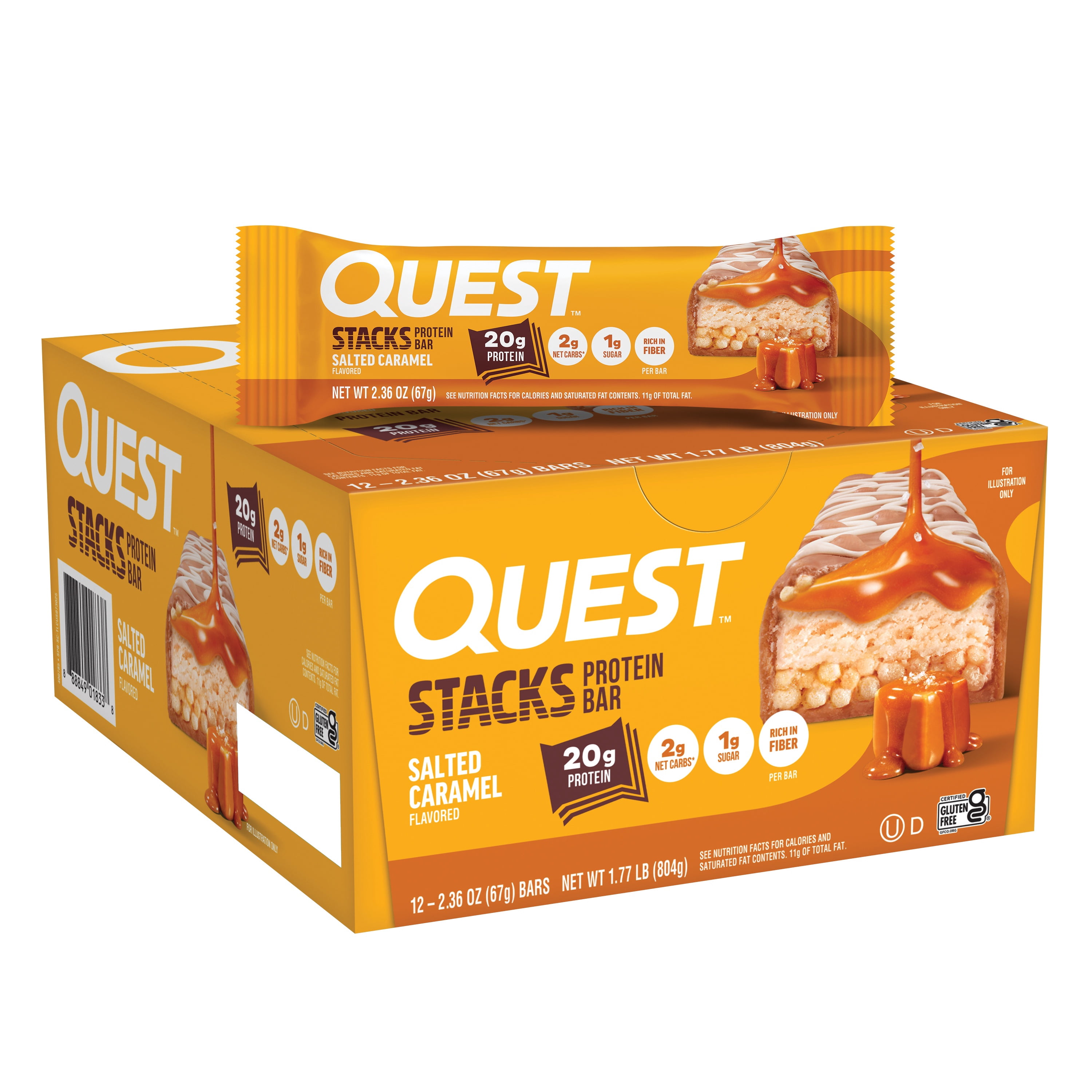 Quest Stacks Protein Bars, Salted Caramel Flavor, 20g of Protein, 12 ...