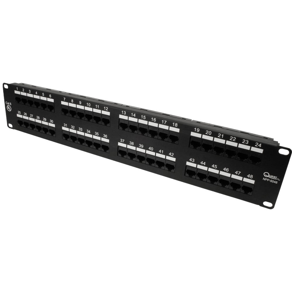 Quest Technology 48-Port Cat6 UTP Rack Mount Patch Panel, 19", 2U ...