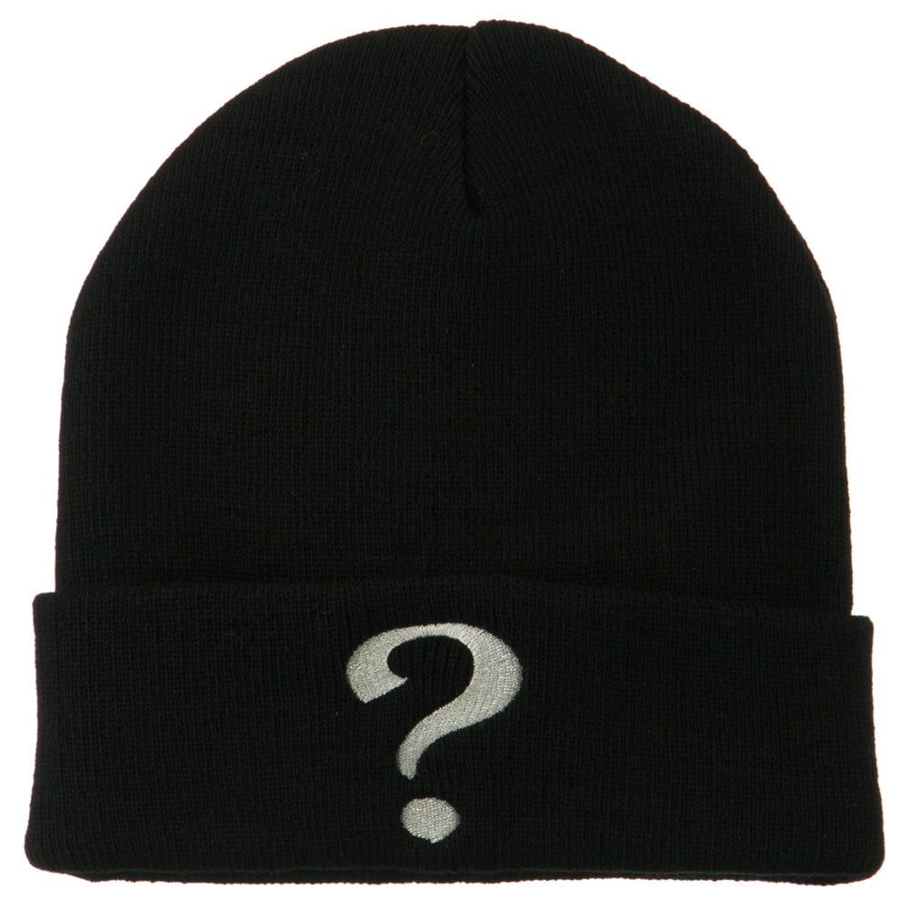 Question Mark Embroidered Long Knit Beanie - Black OSFM - Walmart.com