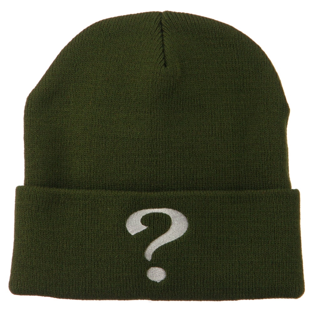 Question Mark Embroidered Long Knit Beanie - Olive OSFM - Walmart.com