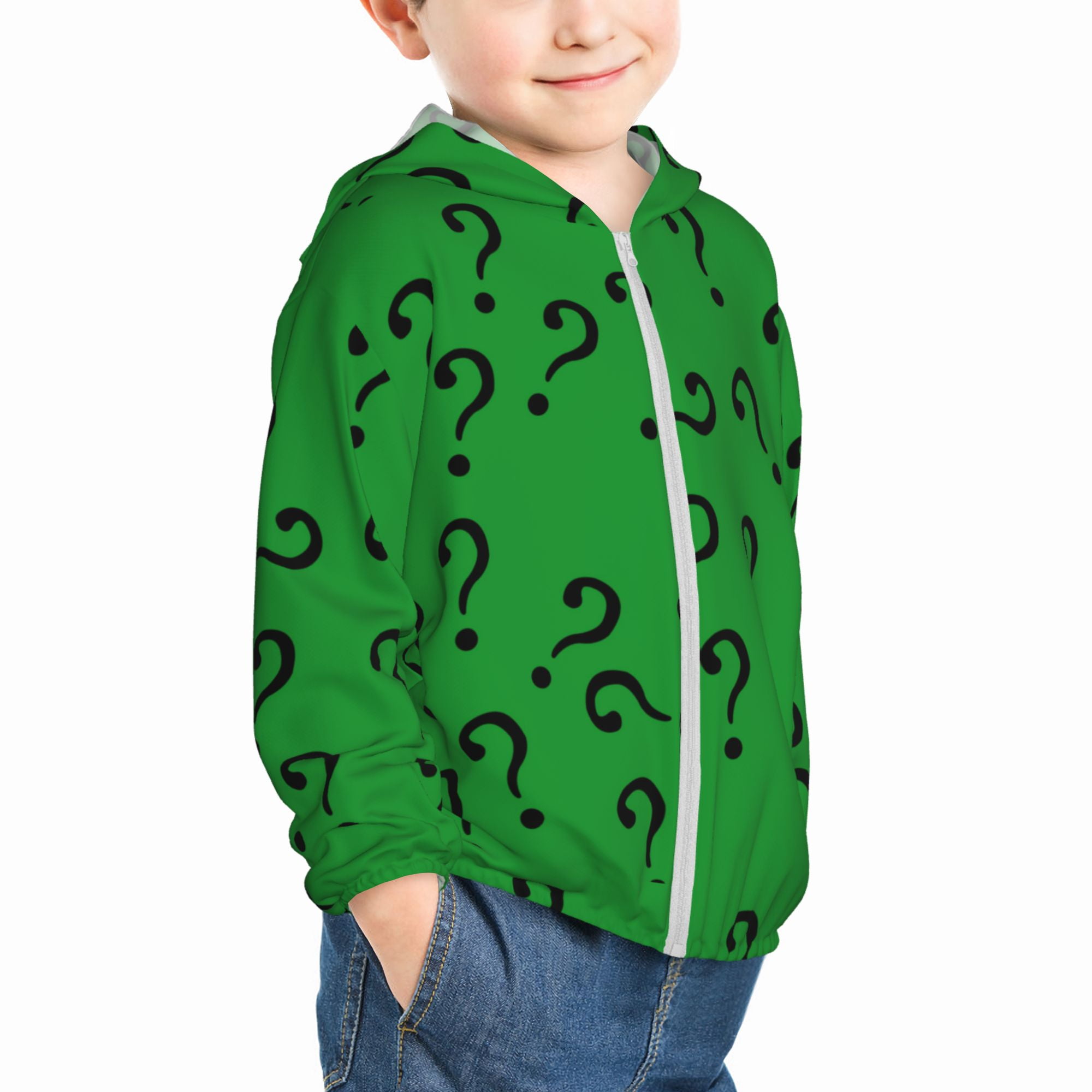 Question Mark In Green Kids Zip-Up Hoodie Girls Boys Sun Protection ...