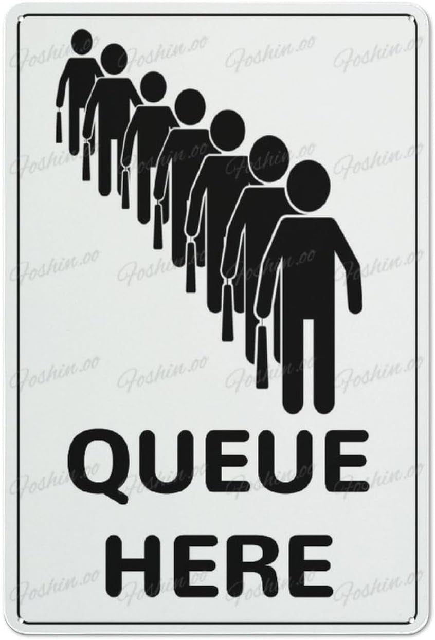 Queue Here Aluminum Metal Warning Sign Uvresistance Waterproof Easy To ...