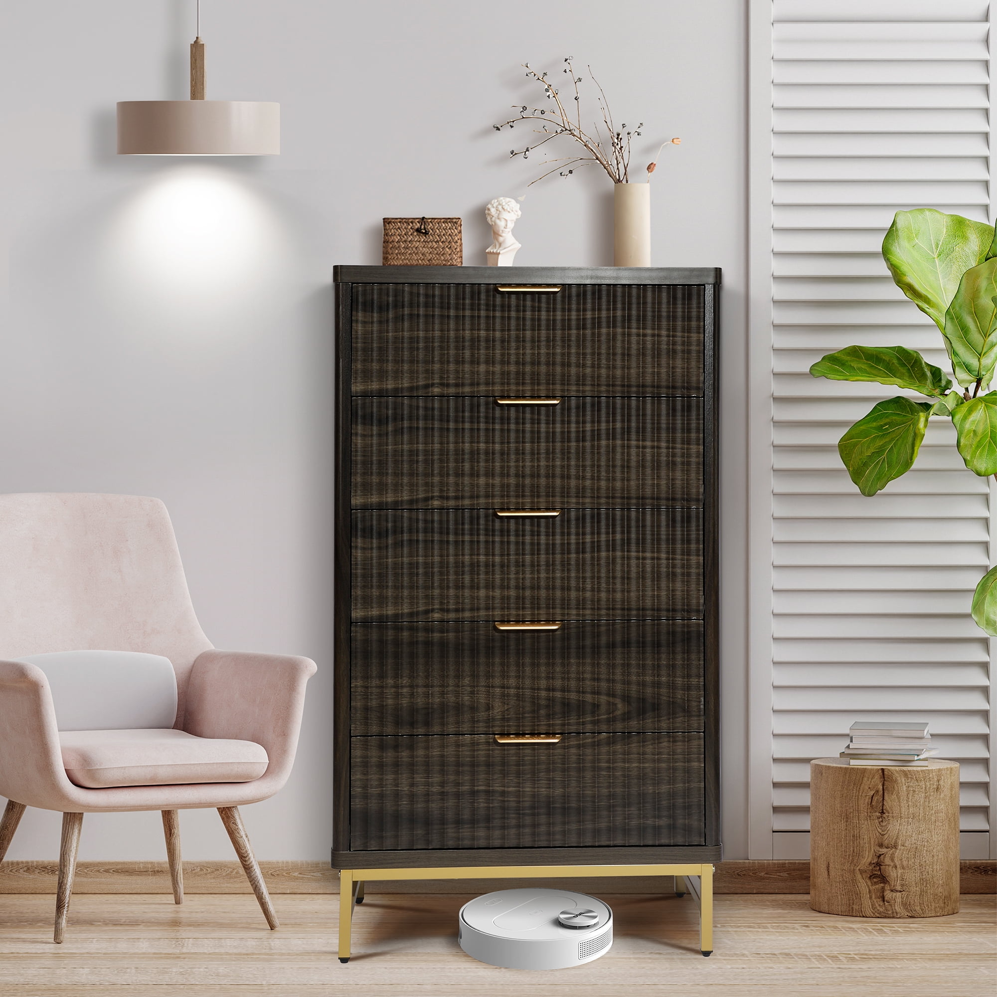 QuicMiou Fluted 5 Drawers Dresser, 48" Tall Modern Chest of Drawers ...