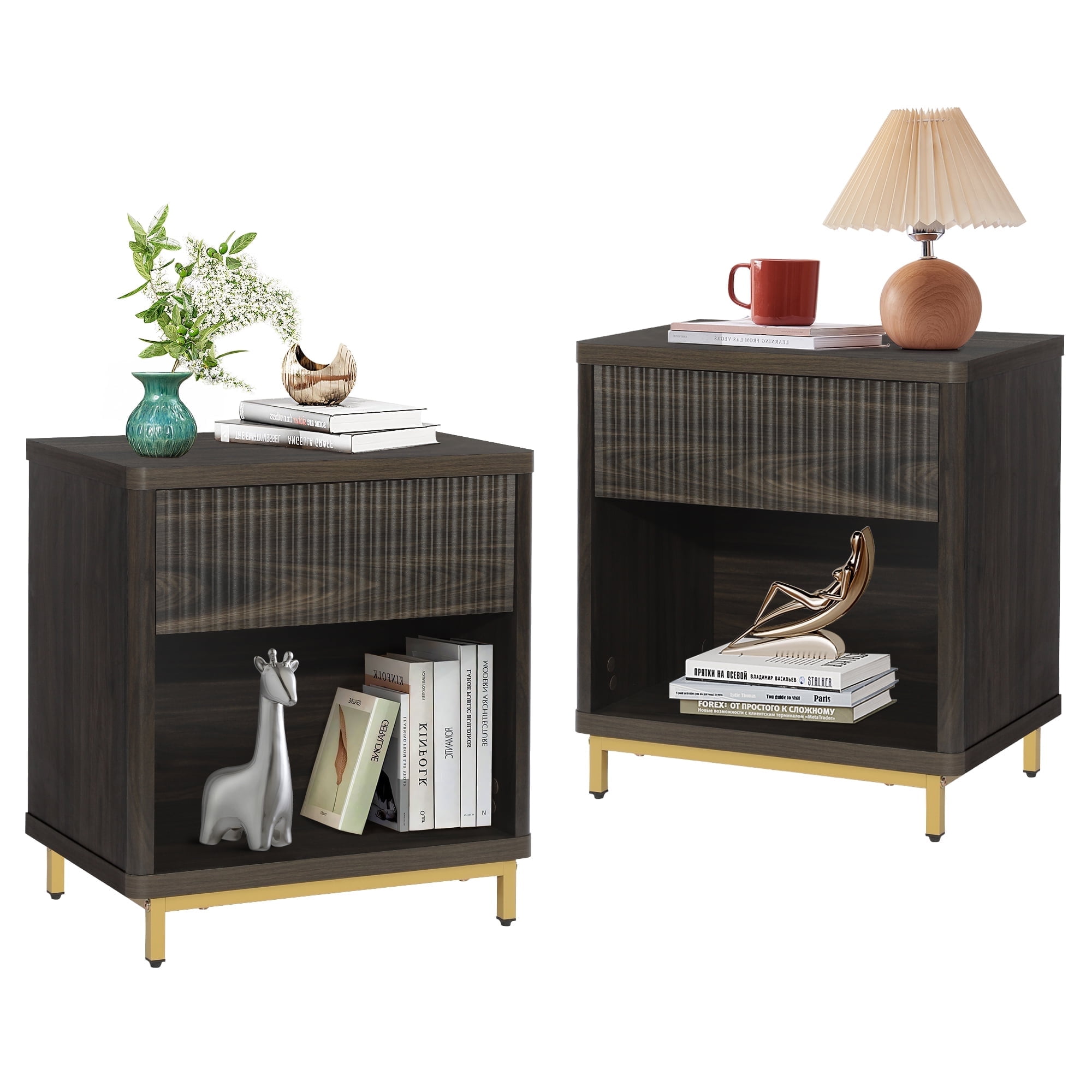 QuicMiou Fluted Night Stand Nightstands with Drawer Storage, Farmhouse ...