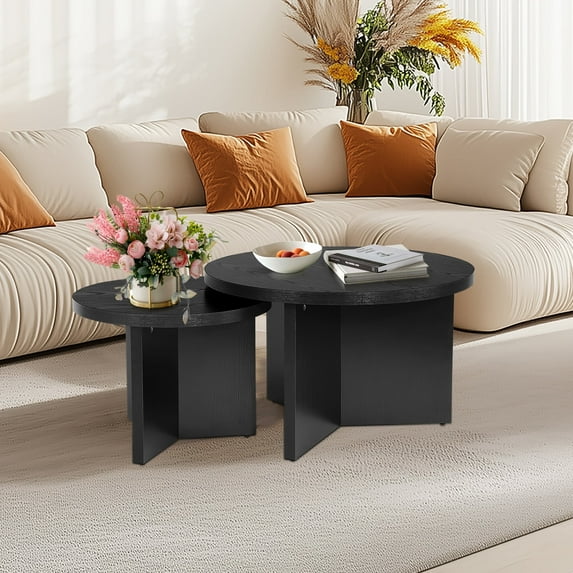 QuicMiou Round Nesting Coffee Table Set of 2, Modern Stacking Table ...