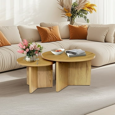 COZAYH Rustic 2-Piece Coffee & Side Table Set, Modern Farmhouse Style ...
