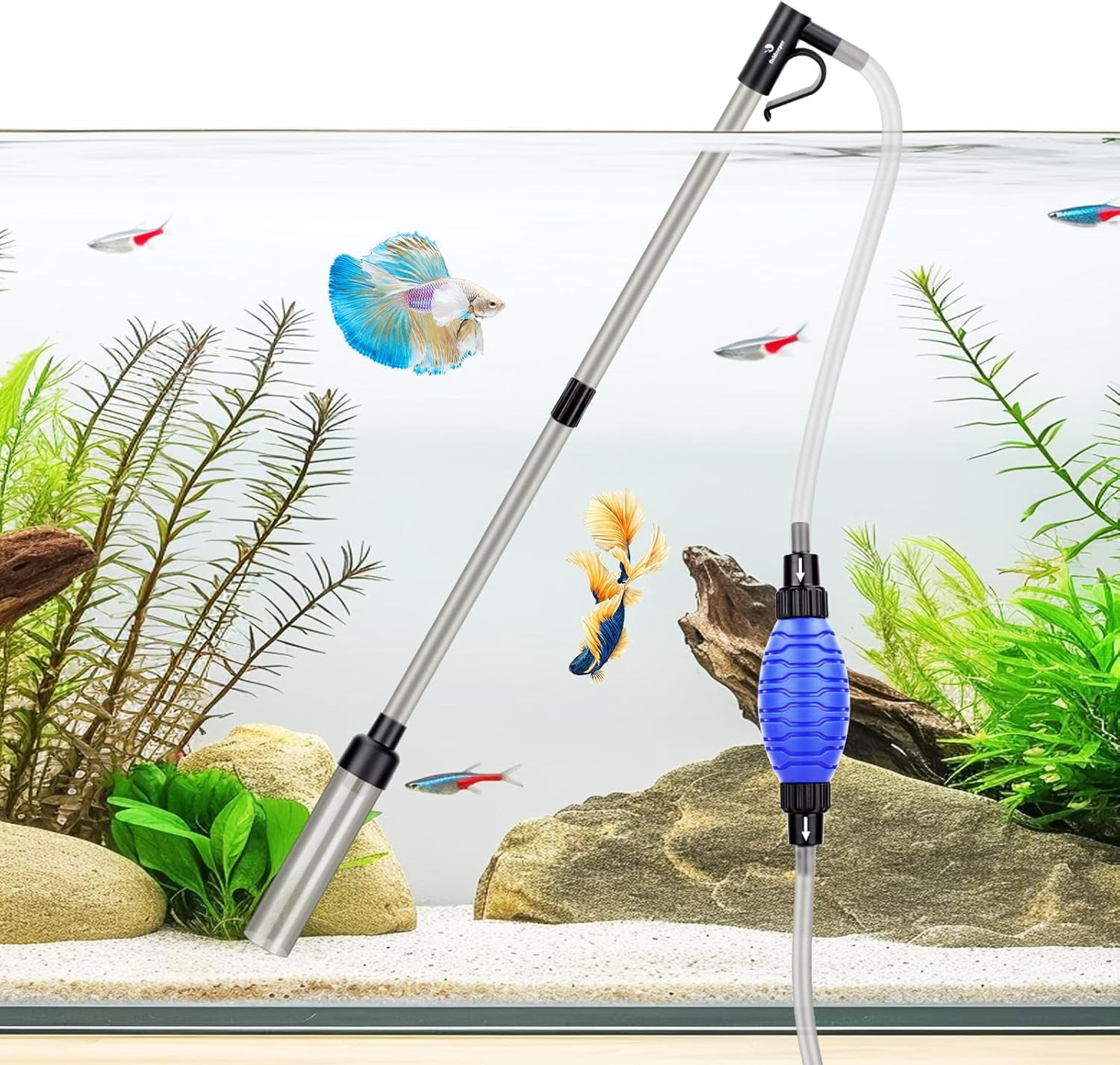 Quick Aquarium Siphon Pump Gravel Cleaner - 256GPH / 80GPH Adjustable ...