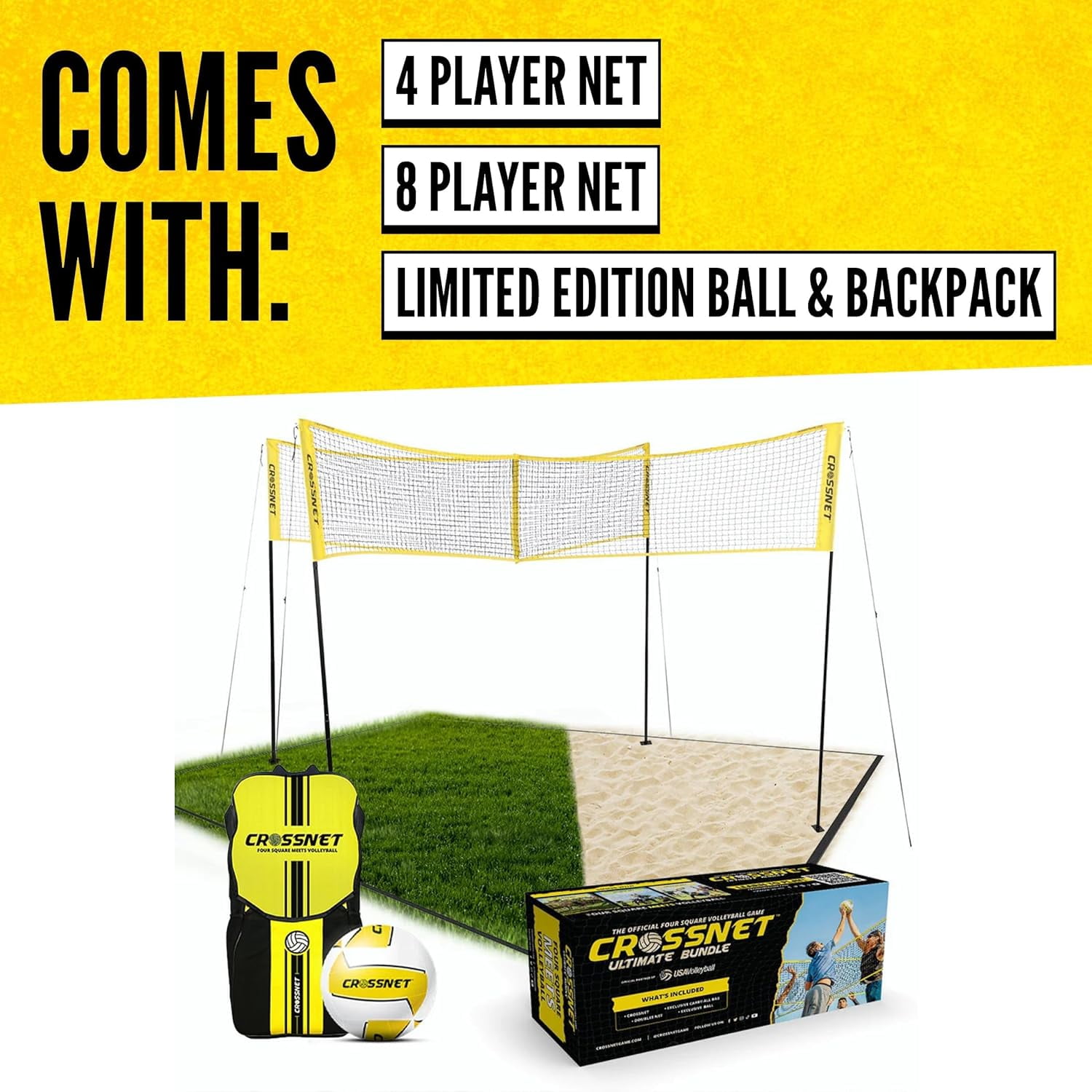 Quick Assemble 4 Square Volleyball Game Set for Adults and Kids with ...