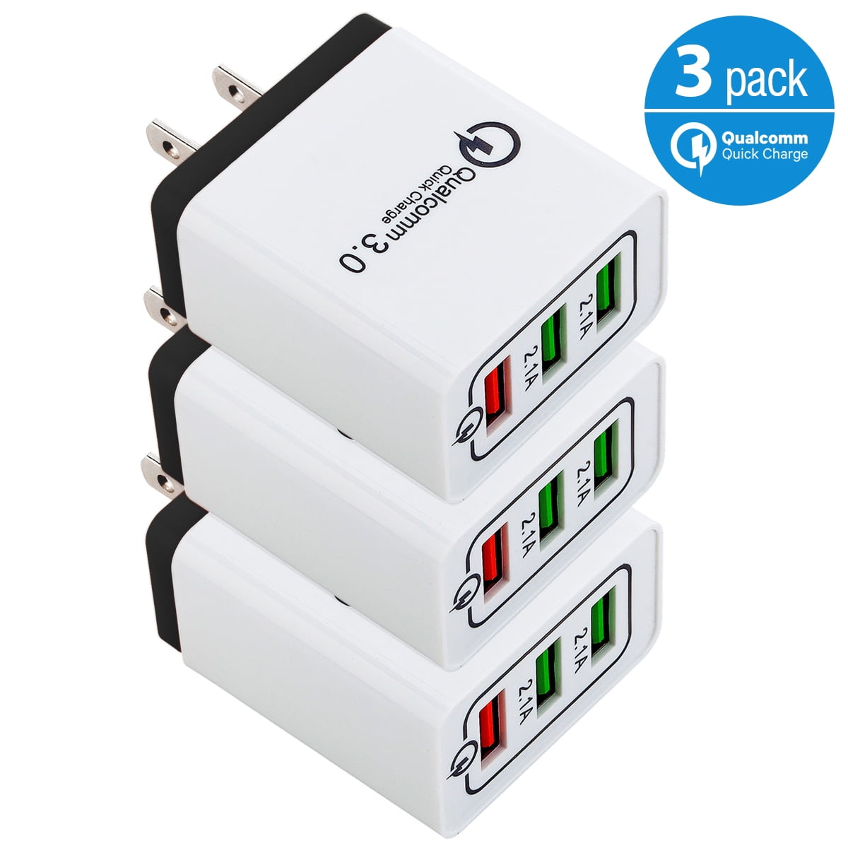 Quick Charge 3.0 USB Fast Wall Charger, 30W 3 Ports USB Travel Quick ...