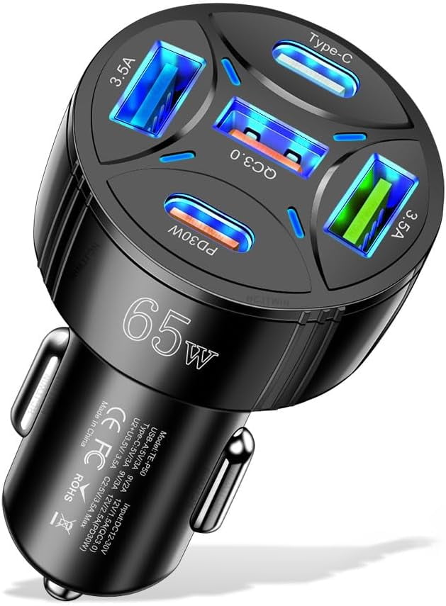 Quick Charger] 65W Multi-Port Car Charger Adapter is made of ABS + PC ...