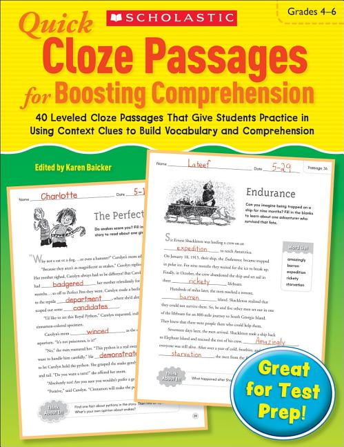 Quick Cloze Passages for Boosting Comprehension: Grades 4-6: 40 Leveled ...
