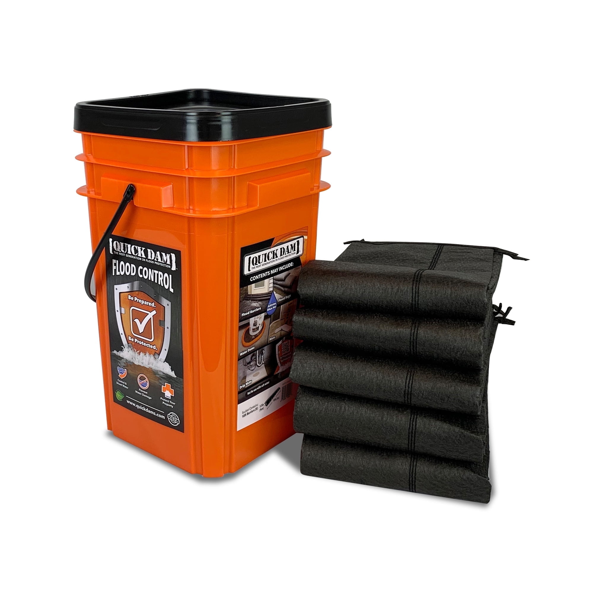 Quick Dam Grab and Go Flood Kit, 5-Count, 10ft Flood Barriers in Bucket ...