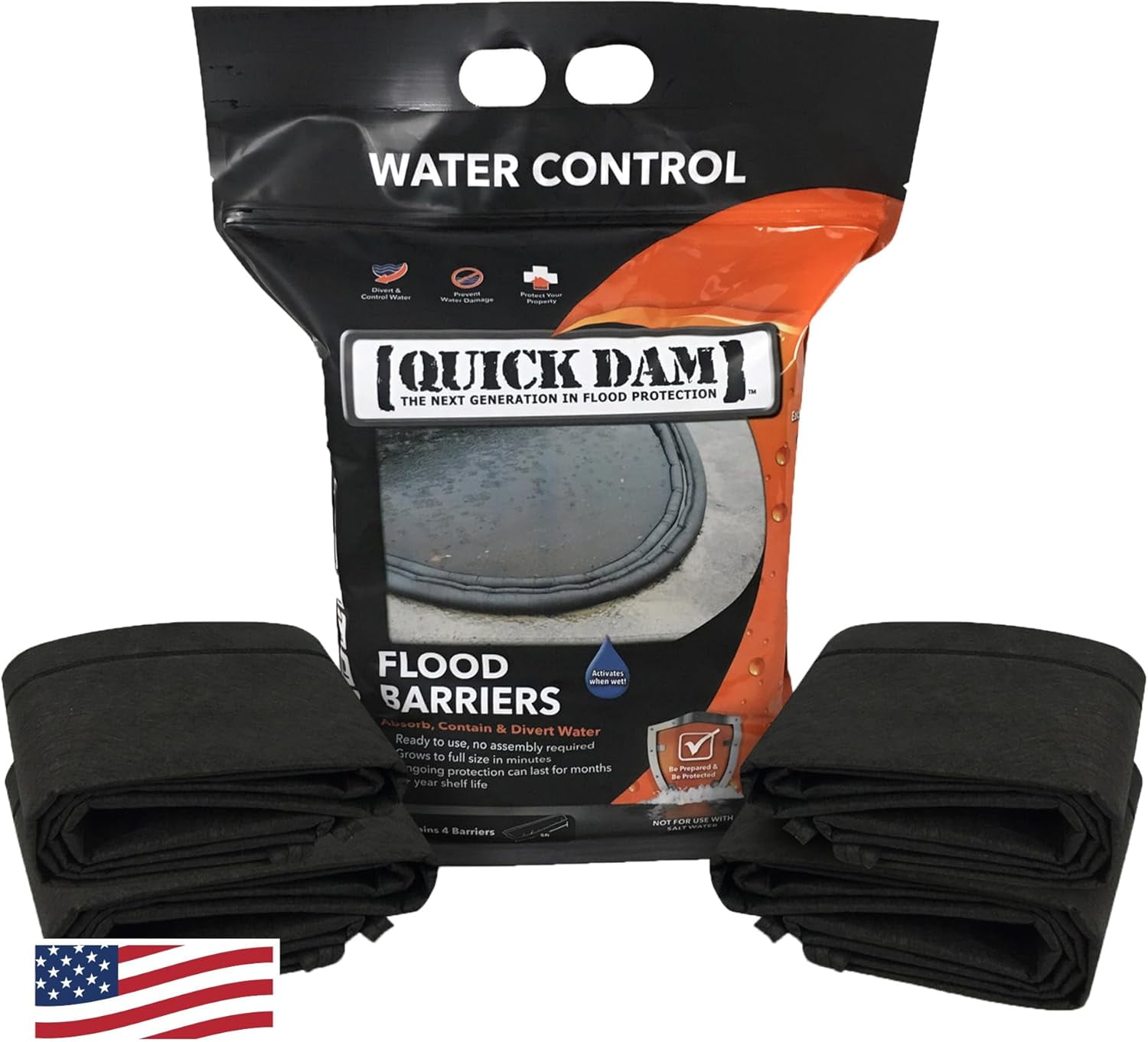 Quick Dam QD65-4 Water Activated 5ft Flood Barrier, 4 Pack, Black ...