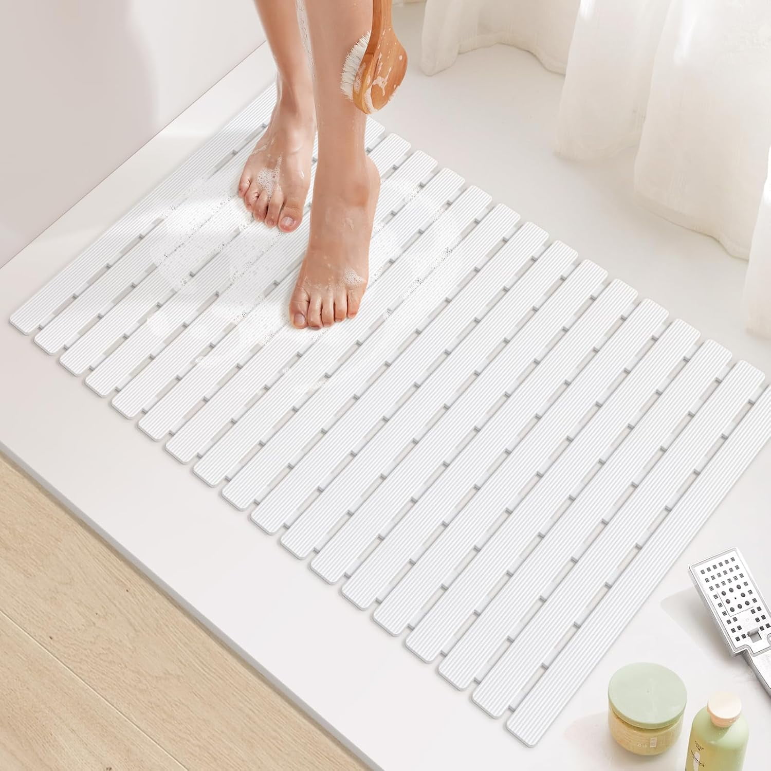 Quick Drain Shower Mat, 24.8 x 15.8 inch Power Grip Shower Mat Non Slip ...