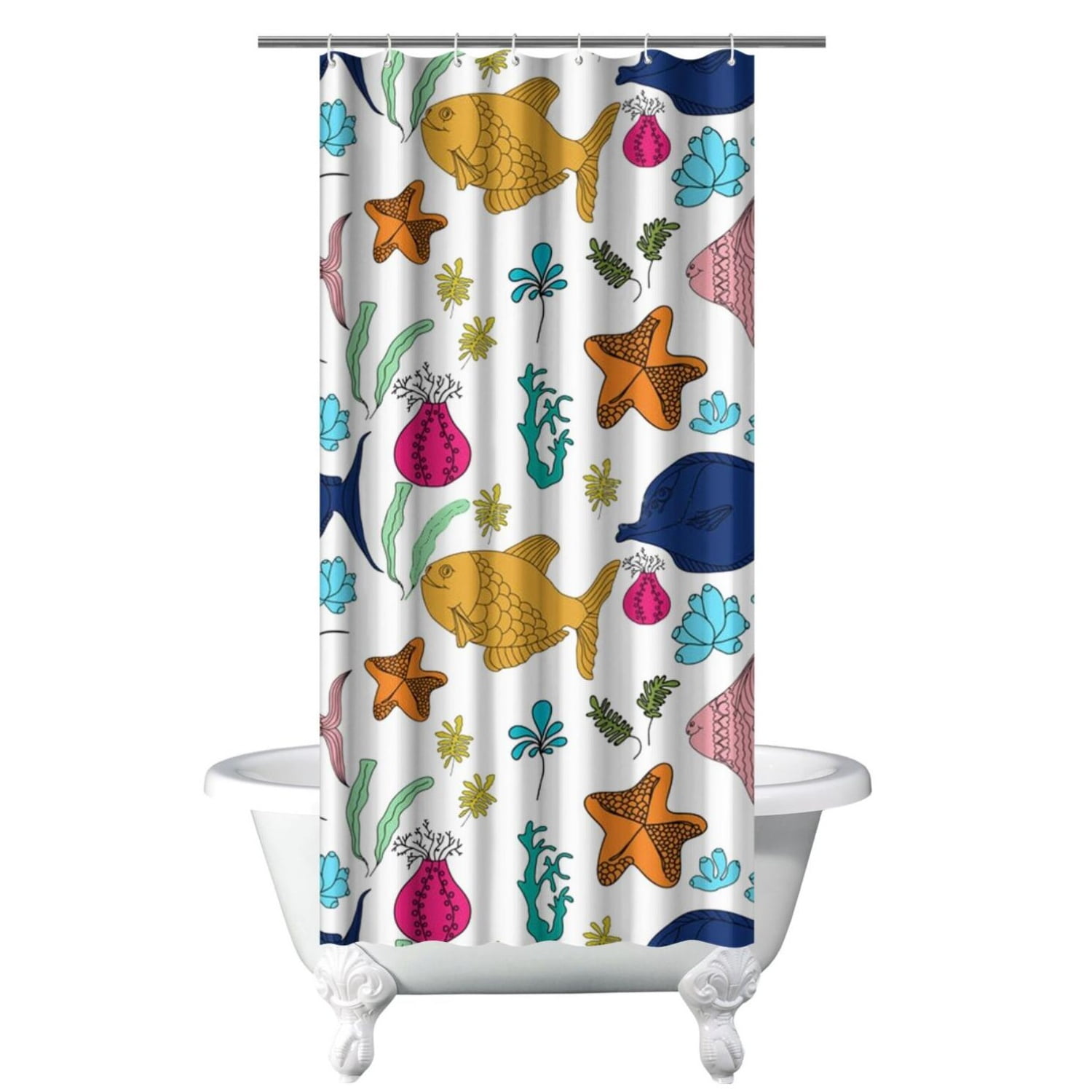 Quick-Dry 36x72in Shower Curtain for Bathroom, Featuring Nautical Fish ...