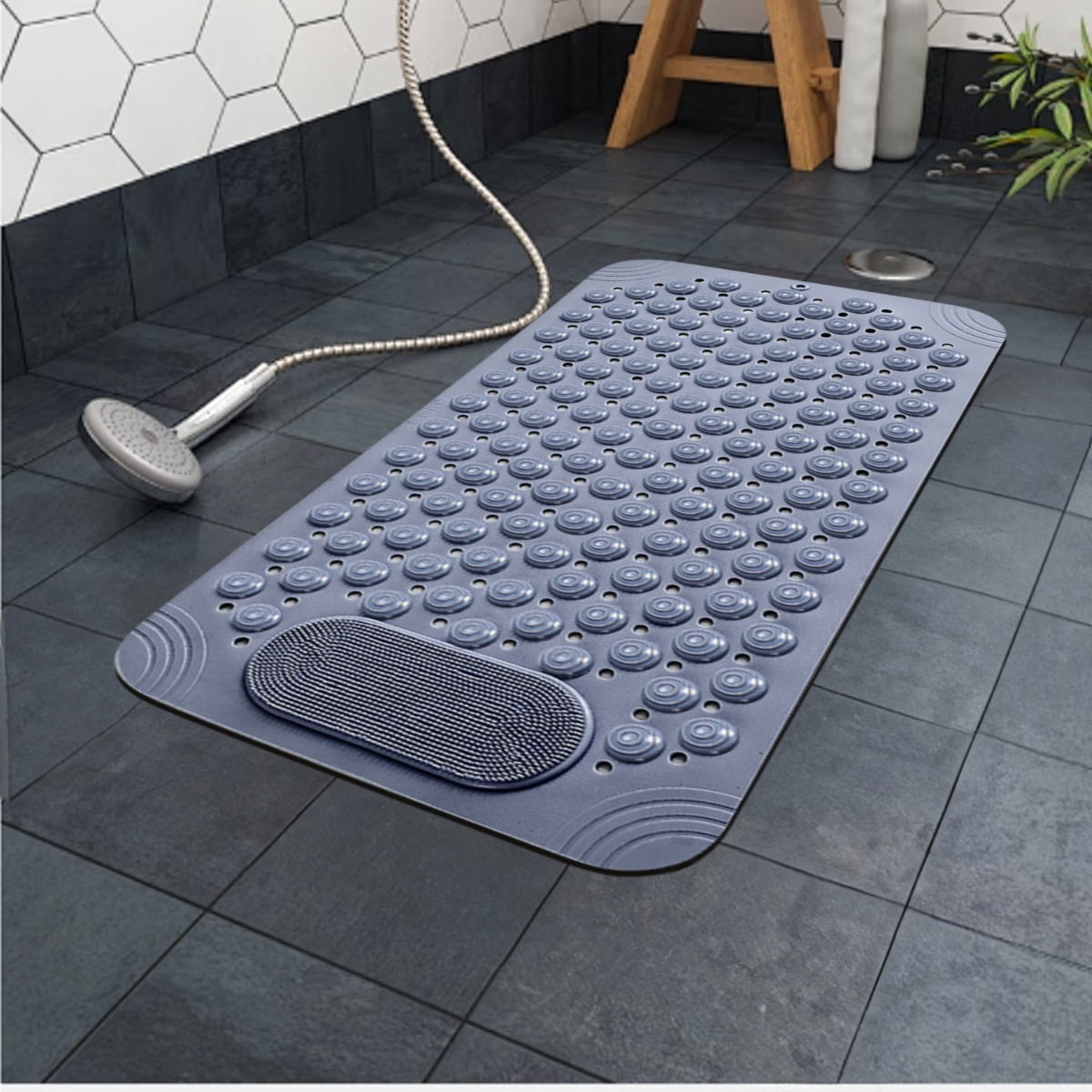 Quick-Dry Anti-Slip Shower Mat with Circular Hole Design - Heavy-Duty ...