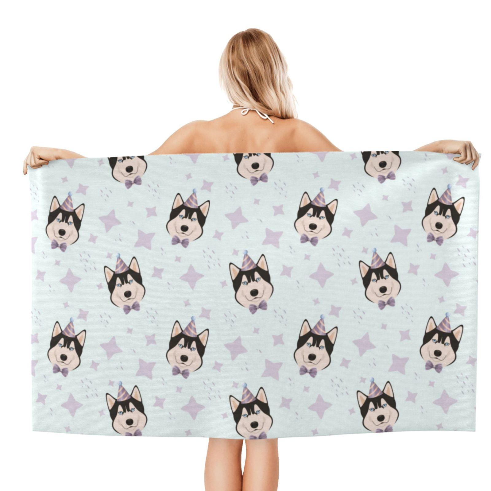 Quick Dry Beach Towel - Cartoon Cute Husky Dog Gift Star Soft Bath ...