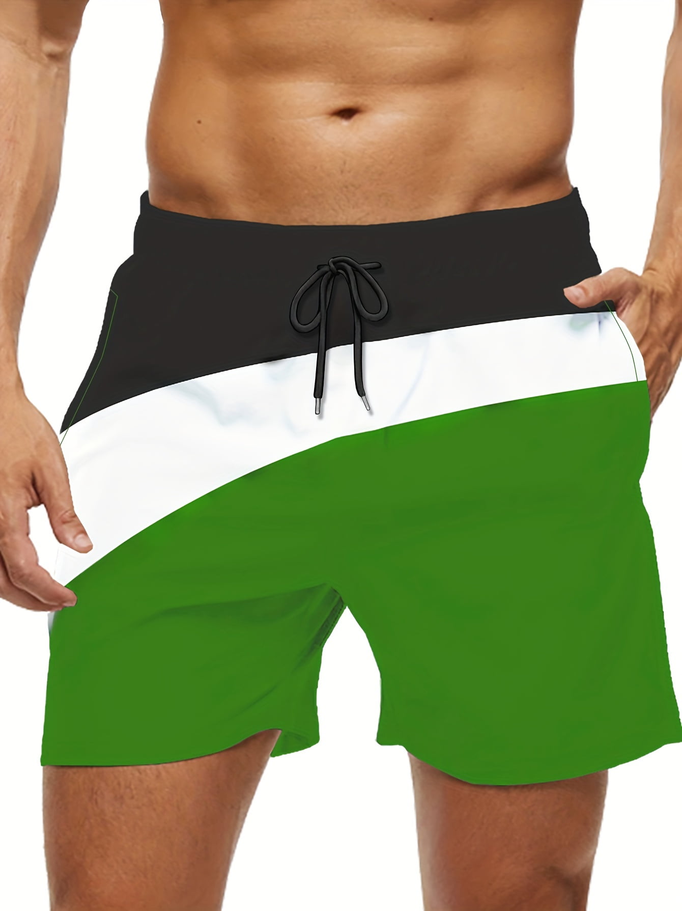 Quick Dry Color Block Men's Swim Trunks with Drawstring - Perfect for ...