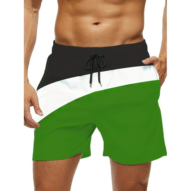 Quick Dry Color Block Men's Swim Trunks with Drawstring - Perfect for ...