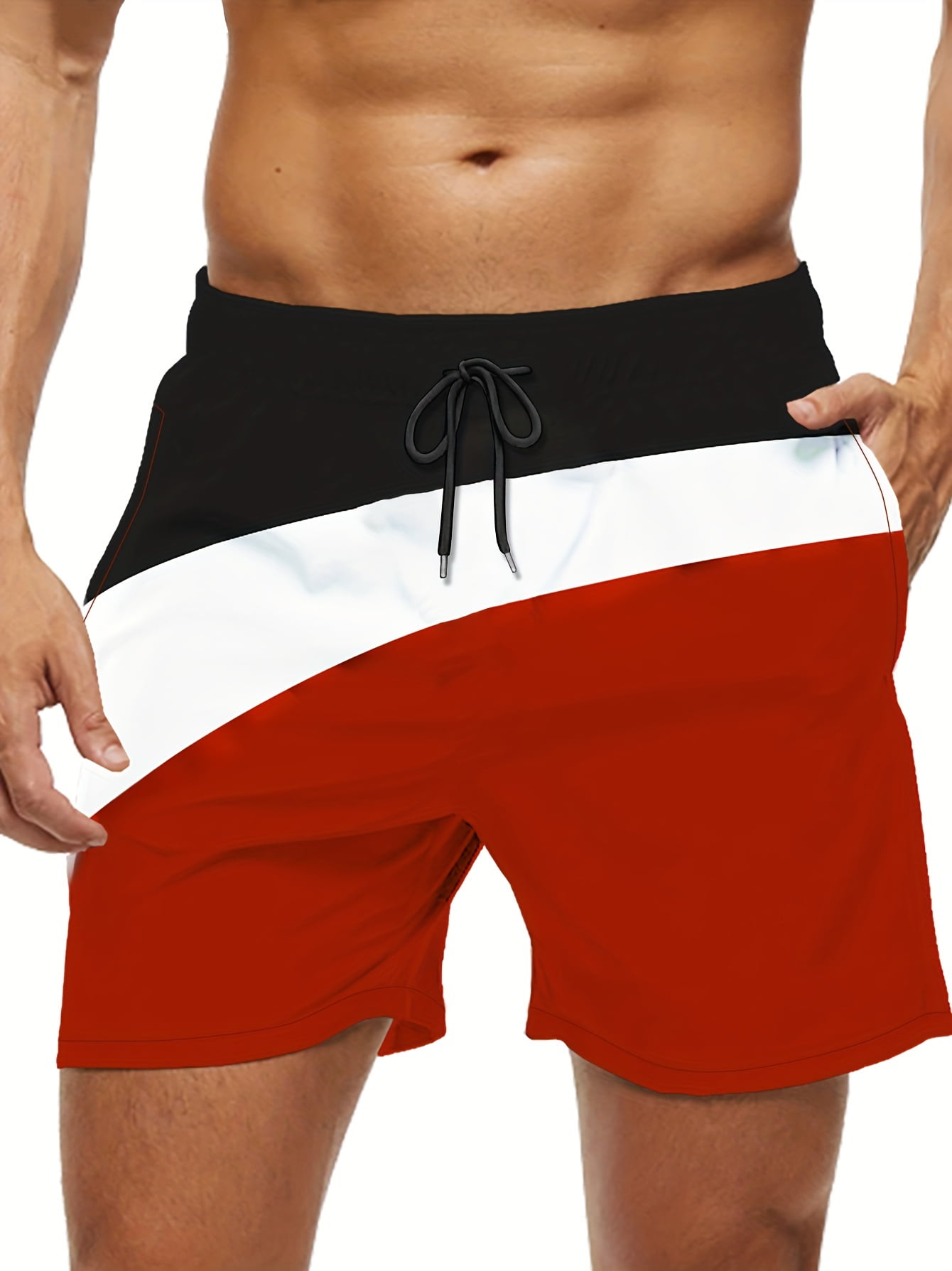 Quick Dry Color Block Men's Swim Trunks with Drawstring - Perfect for ...