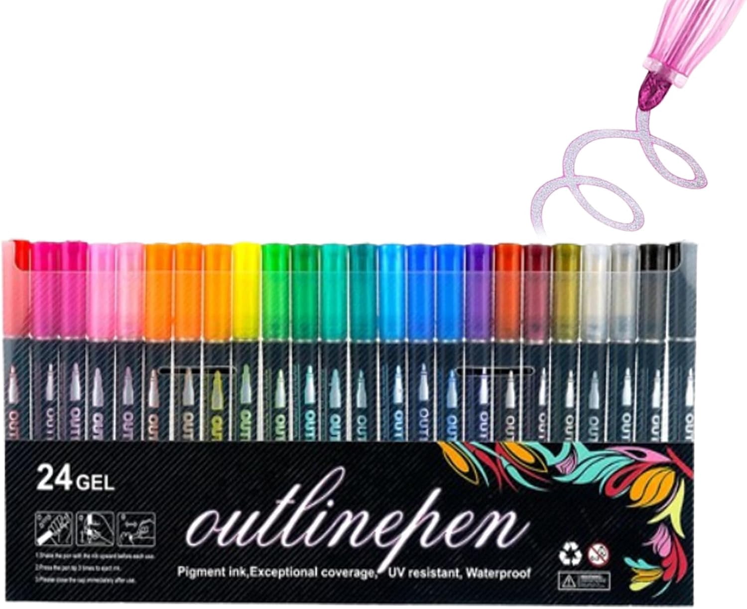 Quick-Dry Dual-Line Contour Pen Set — Dreamy Sparkle Metallic Outline ...