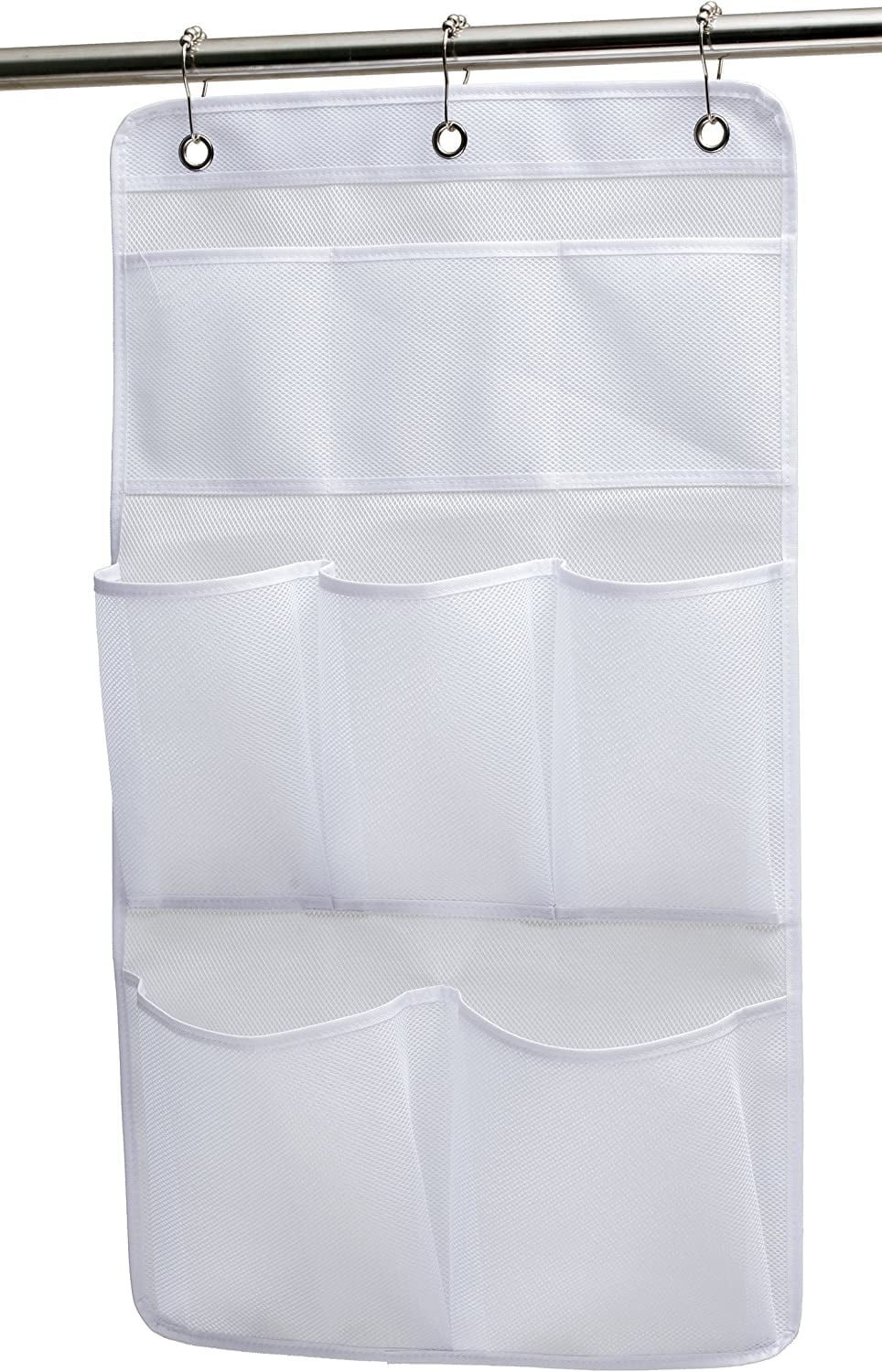 Quick Dry Hanging Bath Organizer with 8 Pockets, Hang on Shower Curtain Rod / Liner Hooks ...